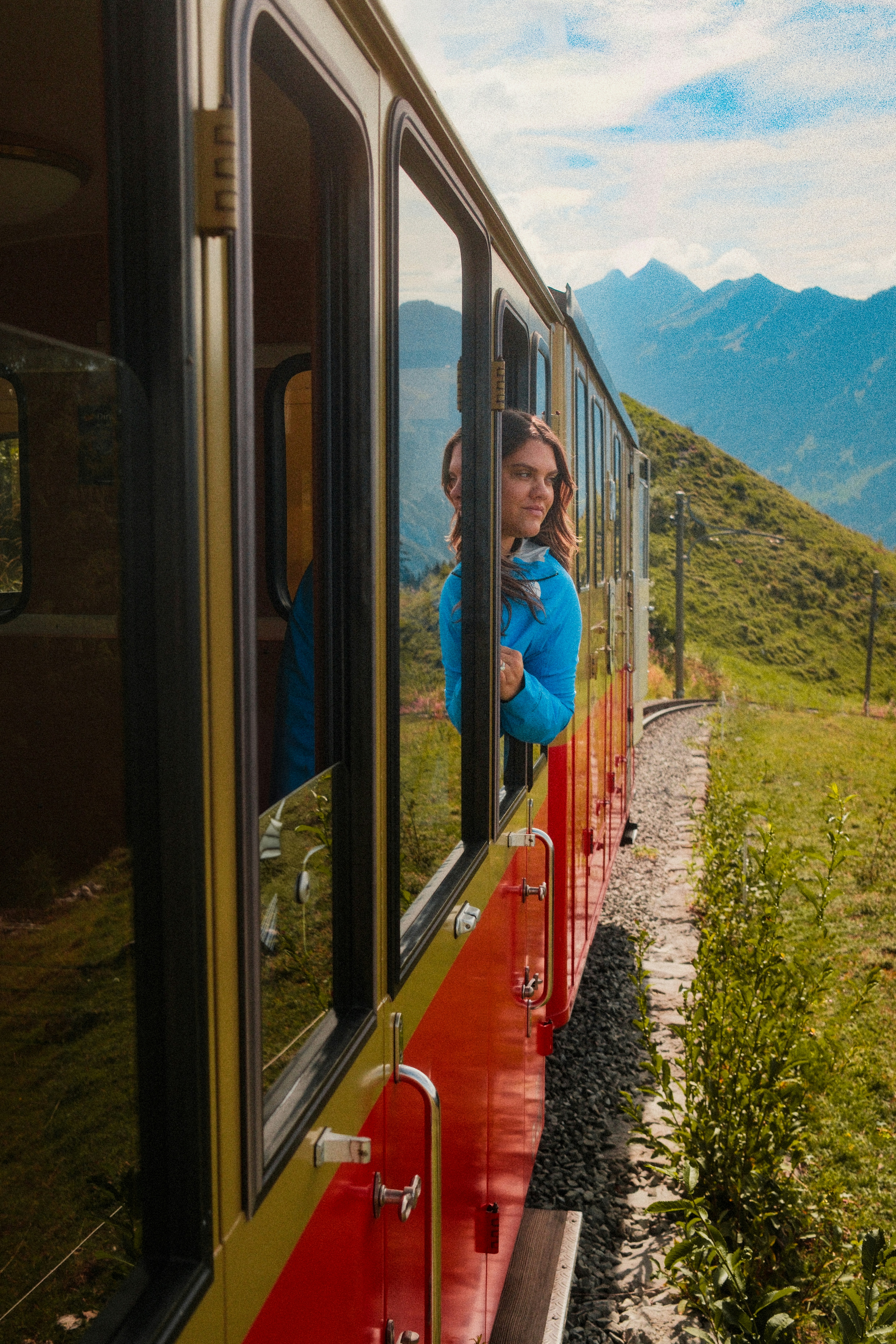 Passenger in a Mountain Train Windowsill
