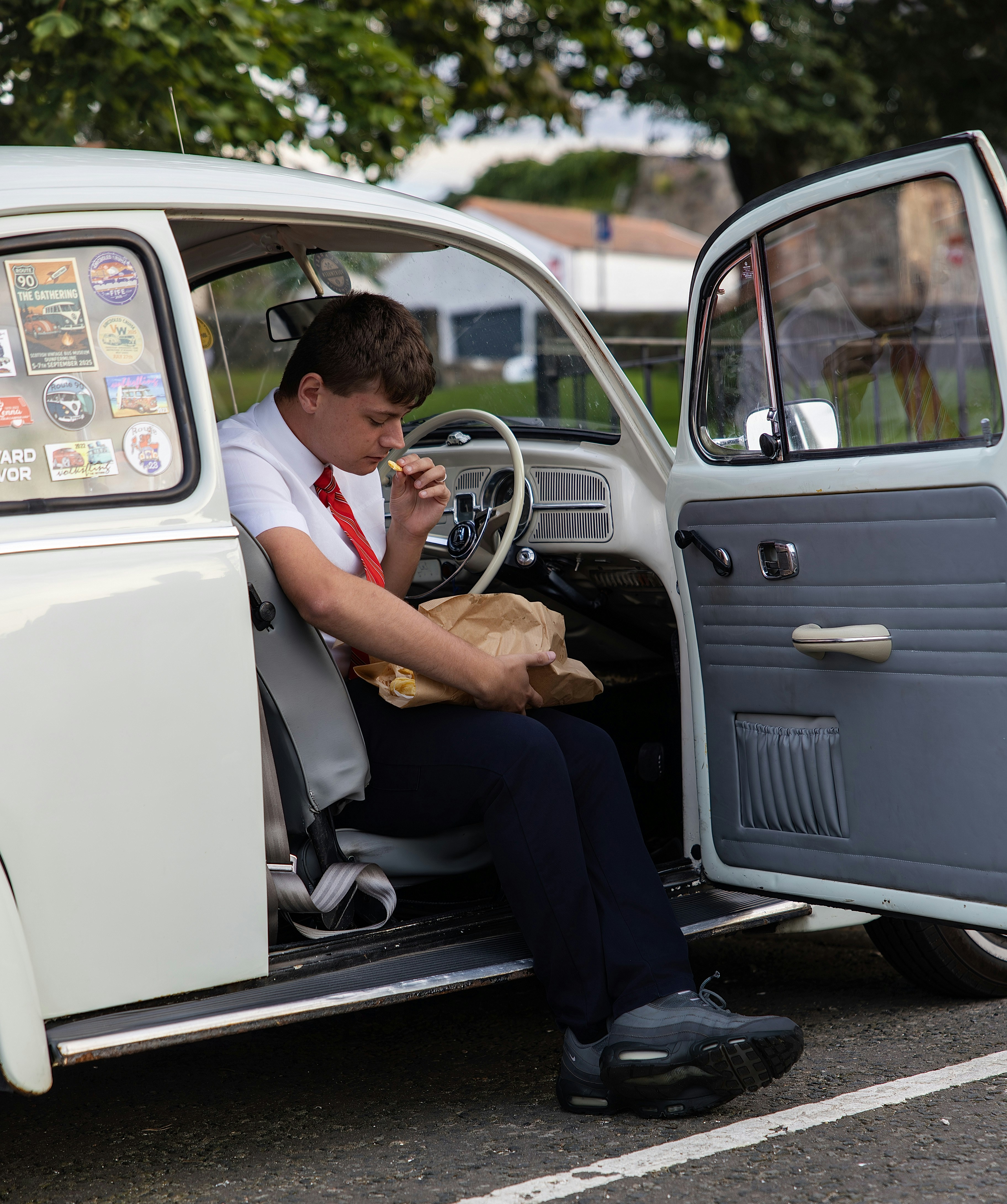 Lunch Break in a Classic Ride: A Quiet Moment Behind the Wheel
