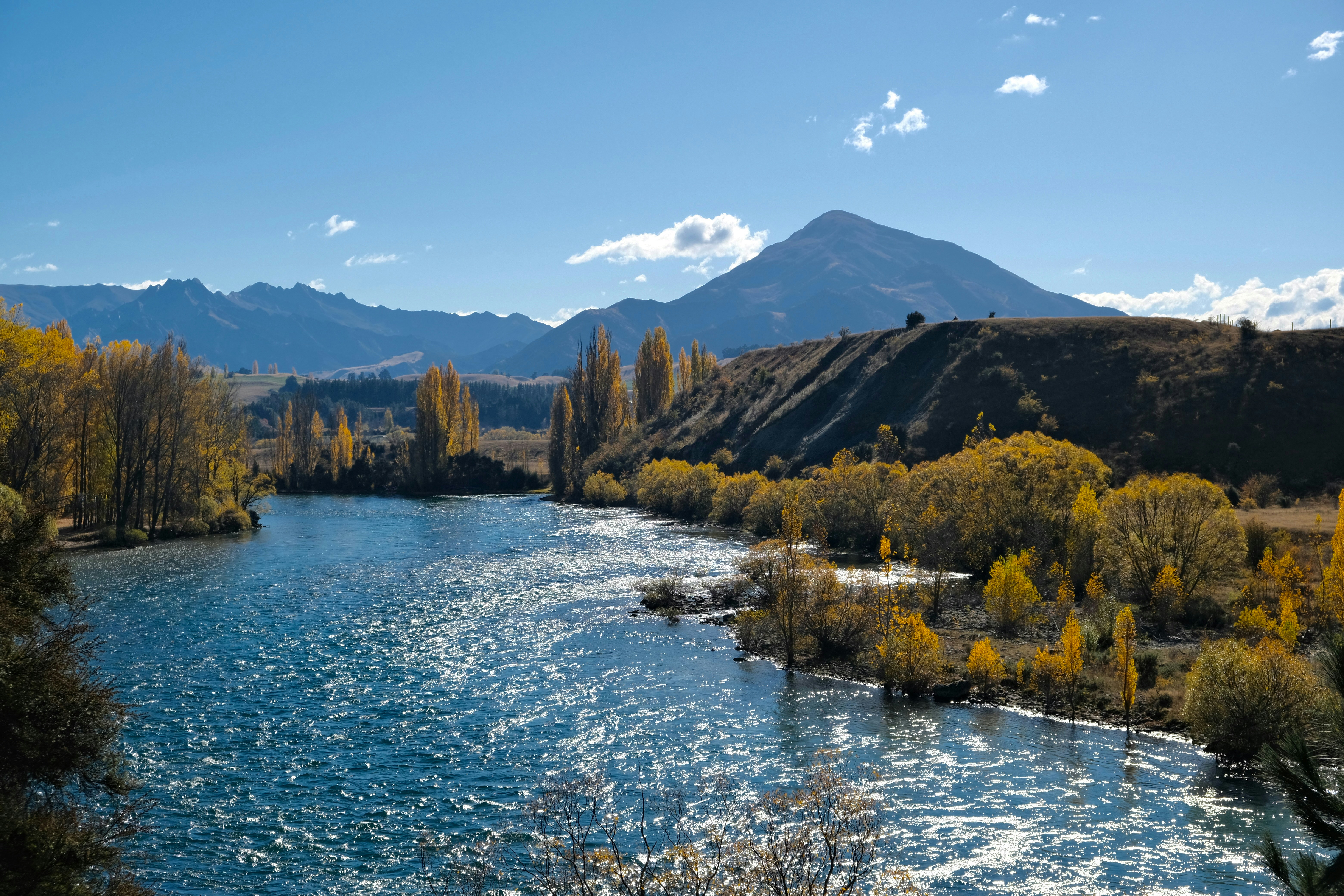 River Valley Under a Majestic Mountain Vista