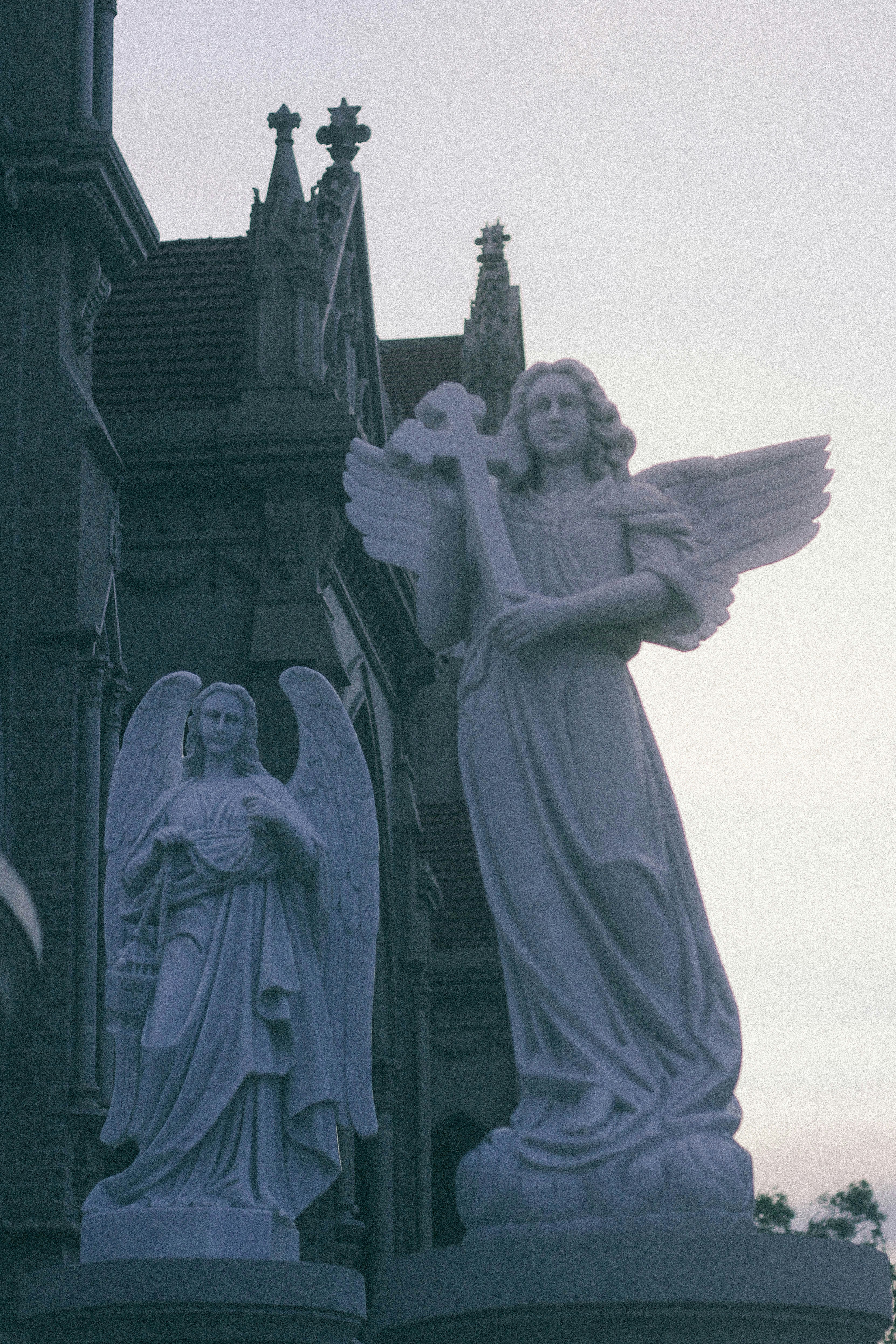 Harvest of Stone Wings: Angel Statues Guard a Gothic Terrace