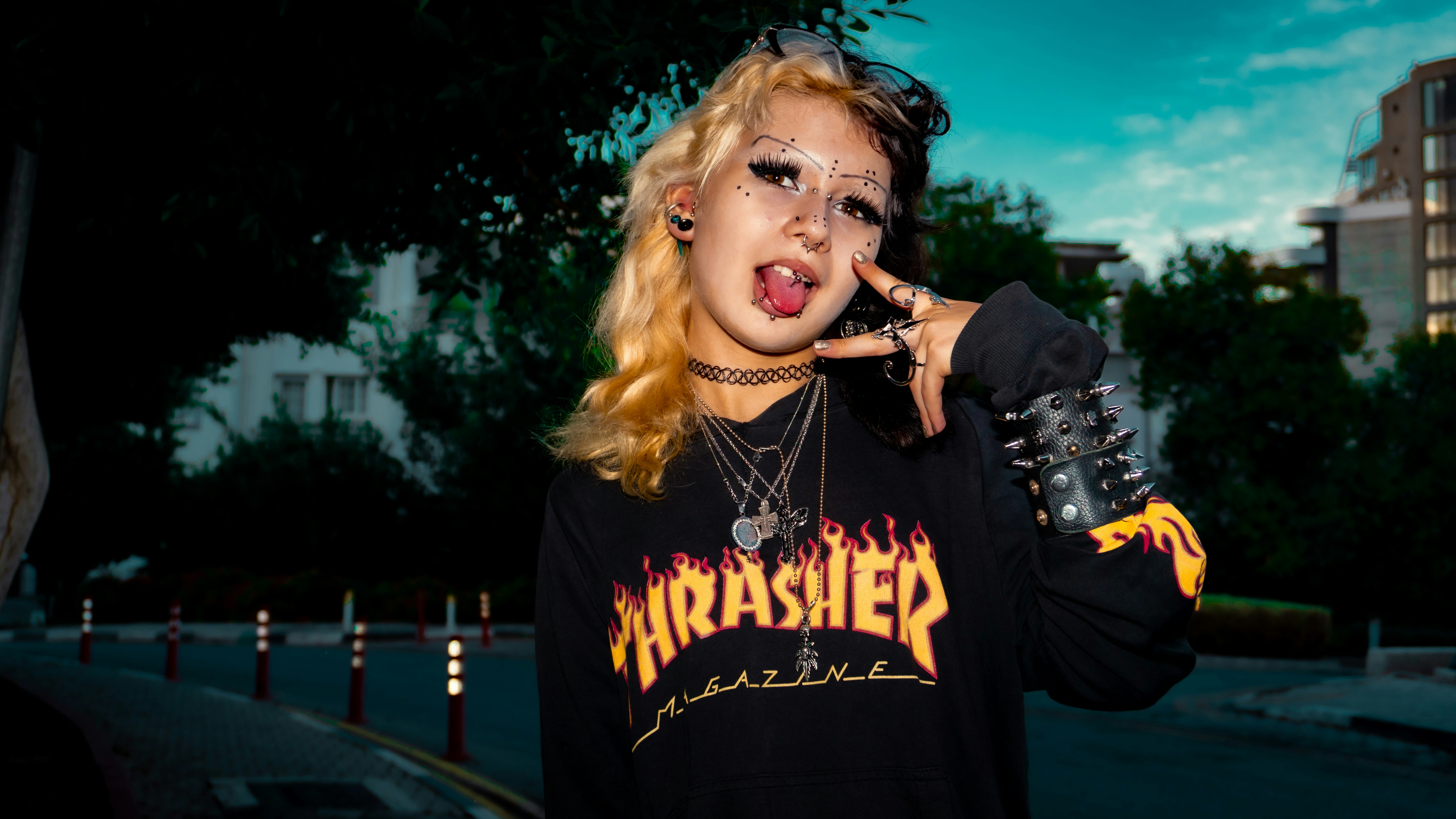 Neon Smile Rebel: A Gritty Portrait in City Light