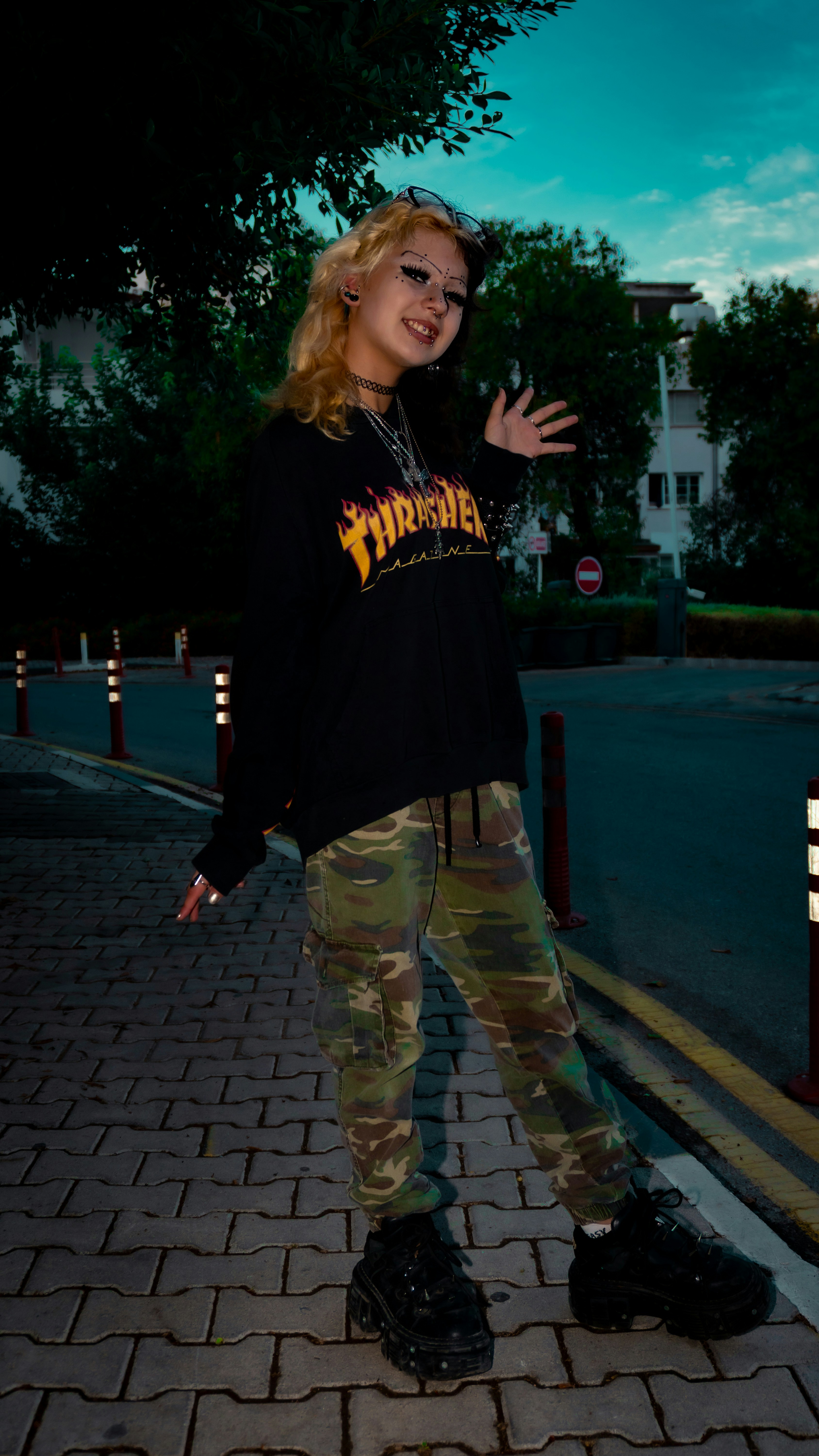 Midnight Rebels: Neon Eyeliner and Camouflage Crown