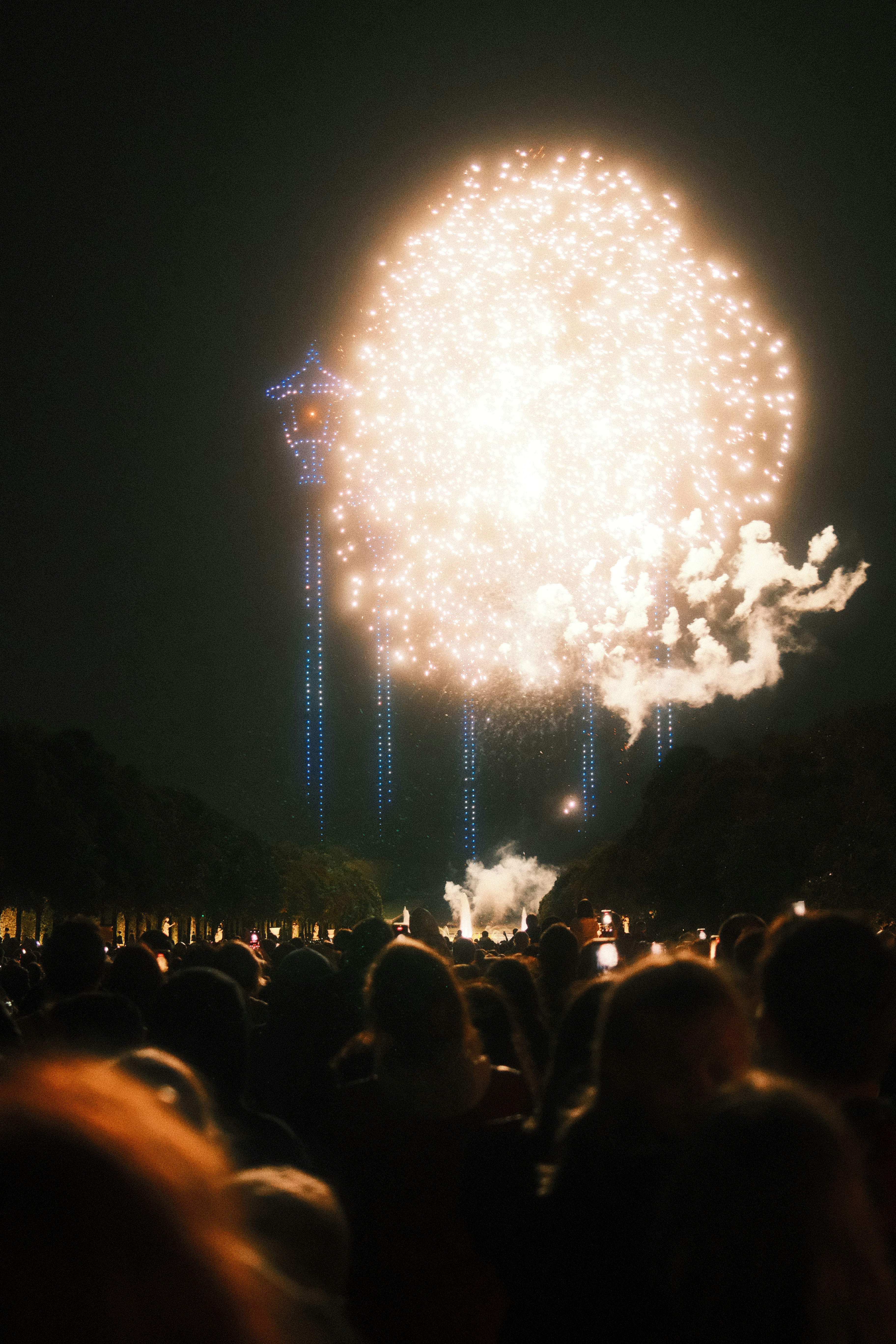 Firework Bloom Over a Nighttime Parade
