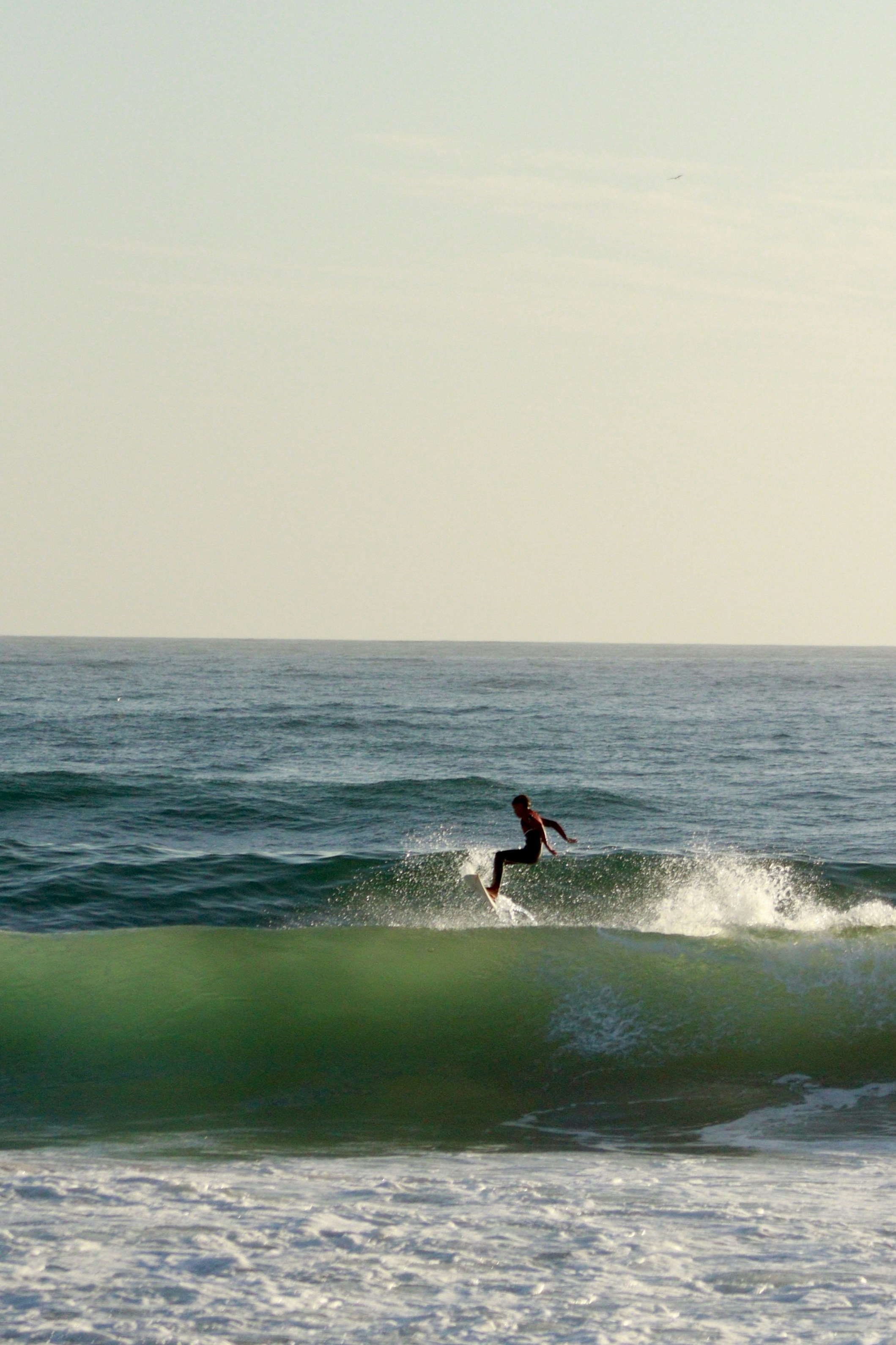 Single Rider, Single Crest: A Surfer Silhouetted on a Green Wave