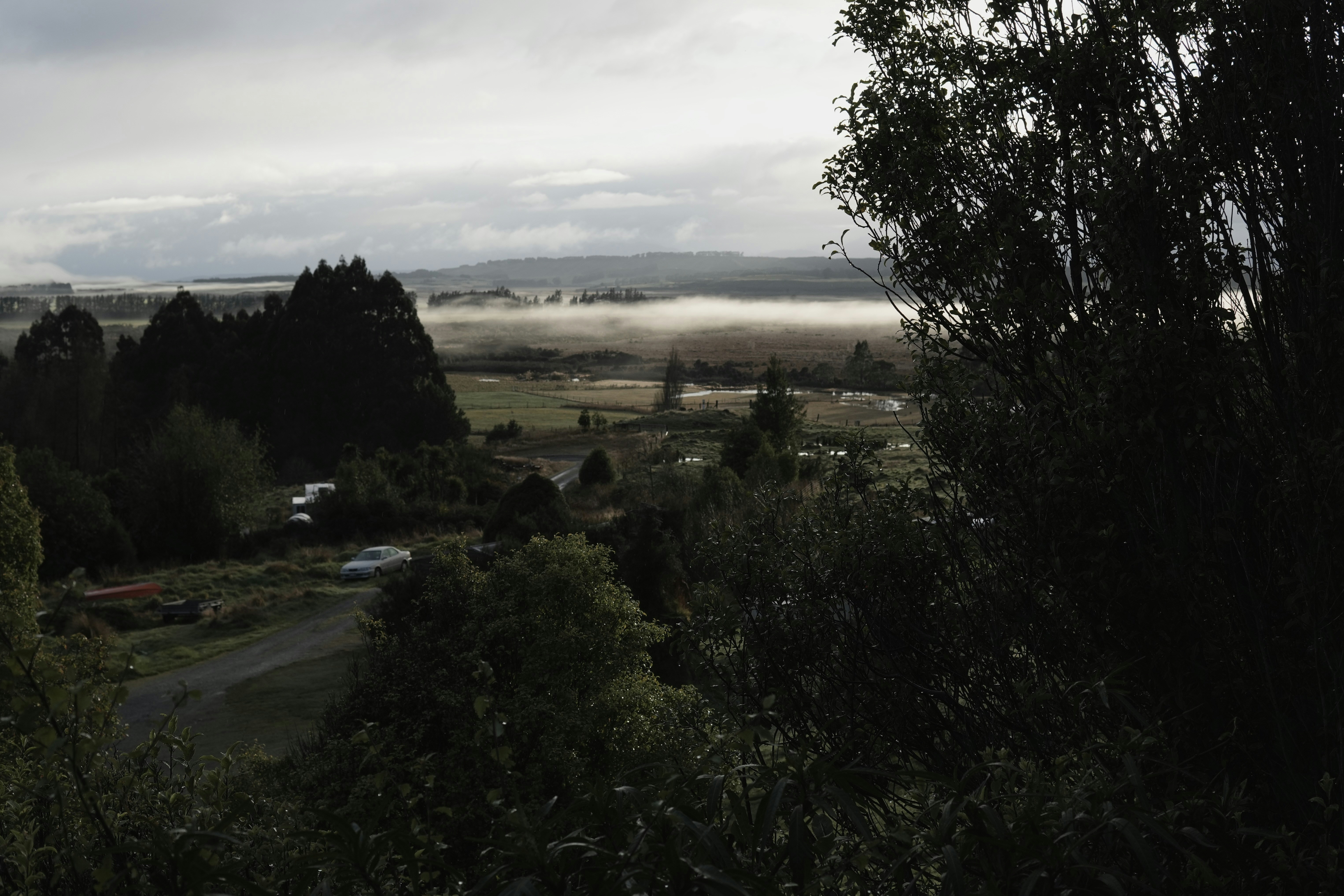 Misty Valley Dawn Over Quiet Farmland