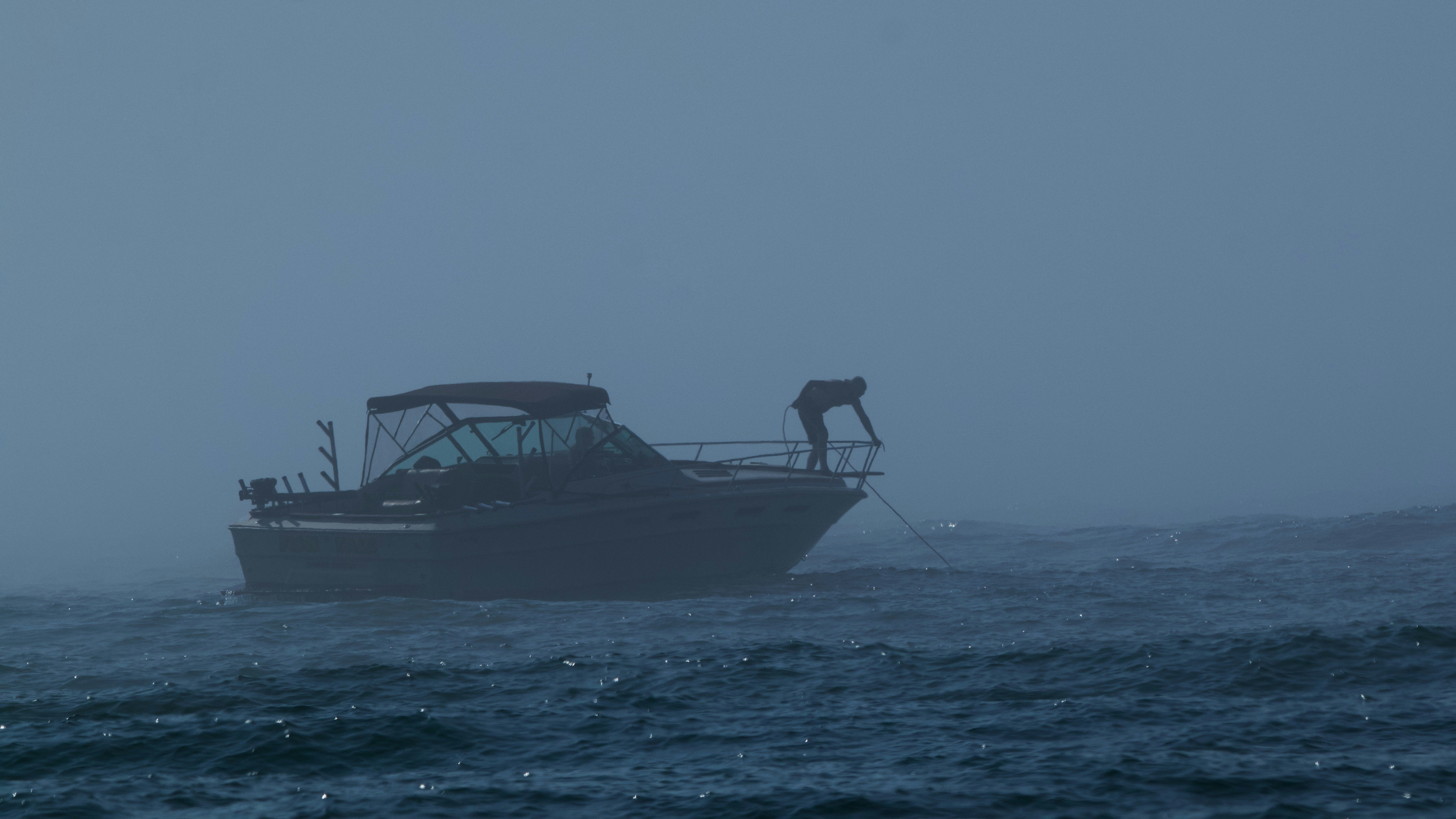 Mid‑Dusk Vessel in Quiet Swell