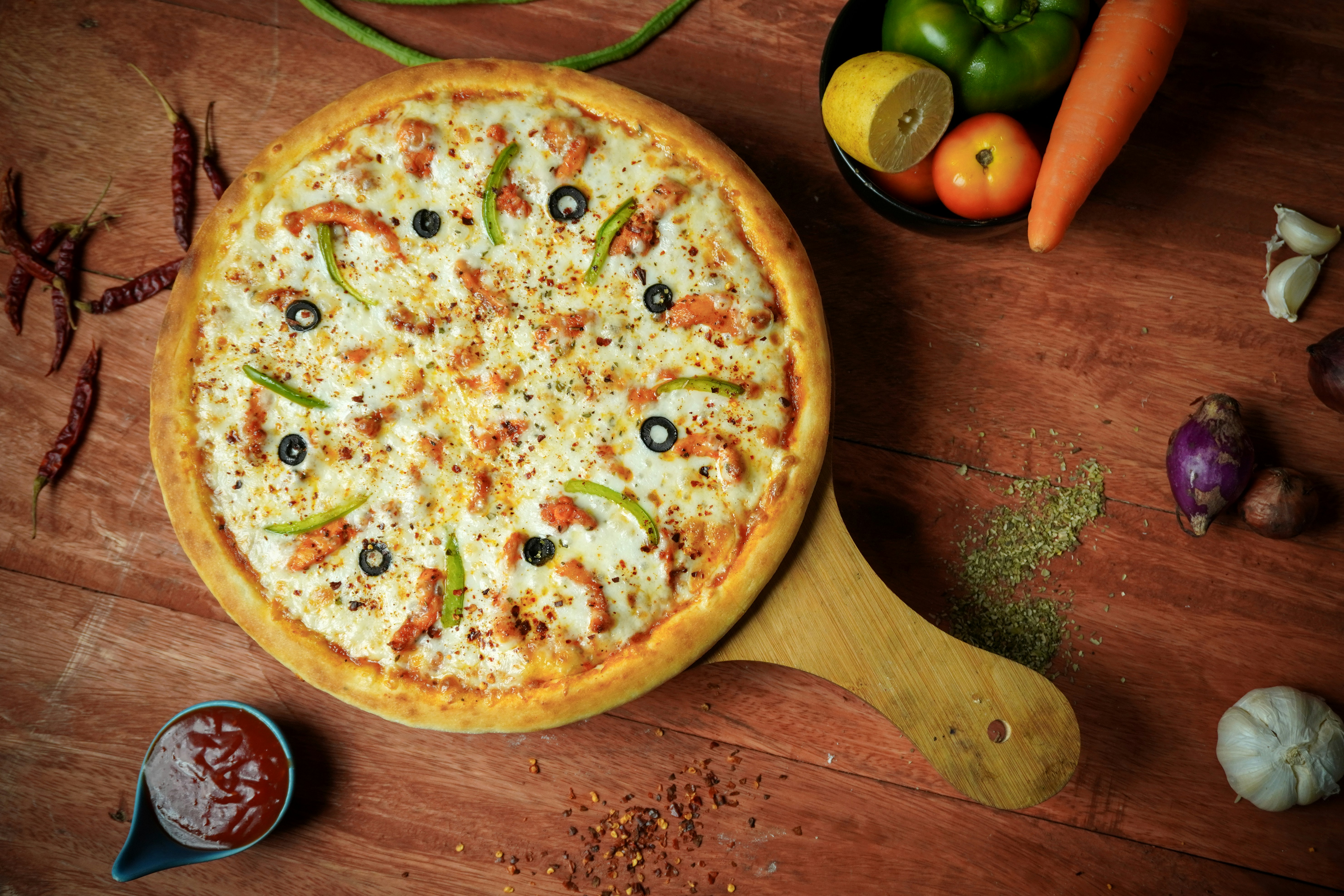 Center Slice: A Cheese-Forward Pizza Portrait on a Rustic Board
