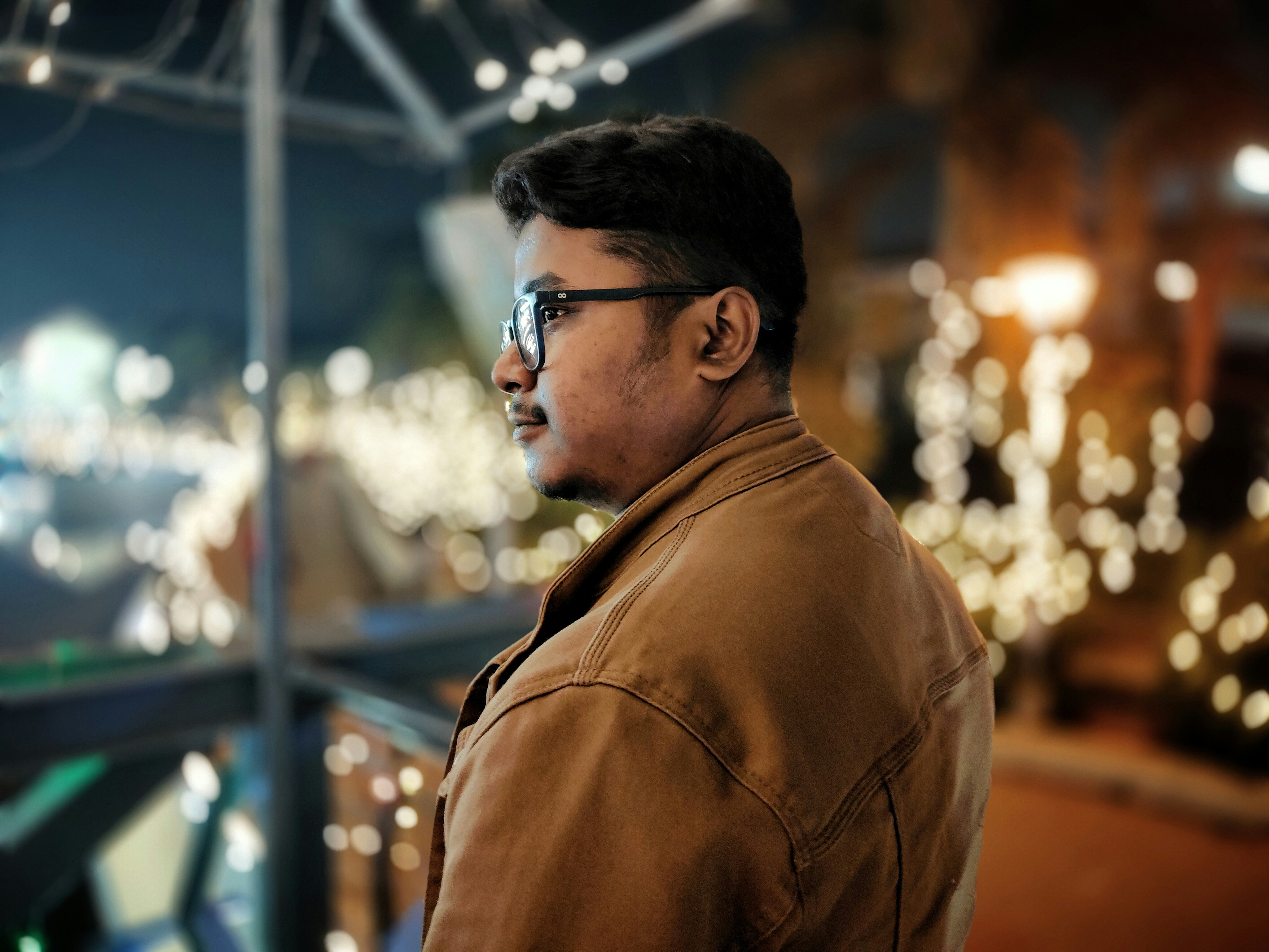 Neon Night Gaze: Portrait in City Lights