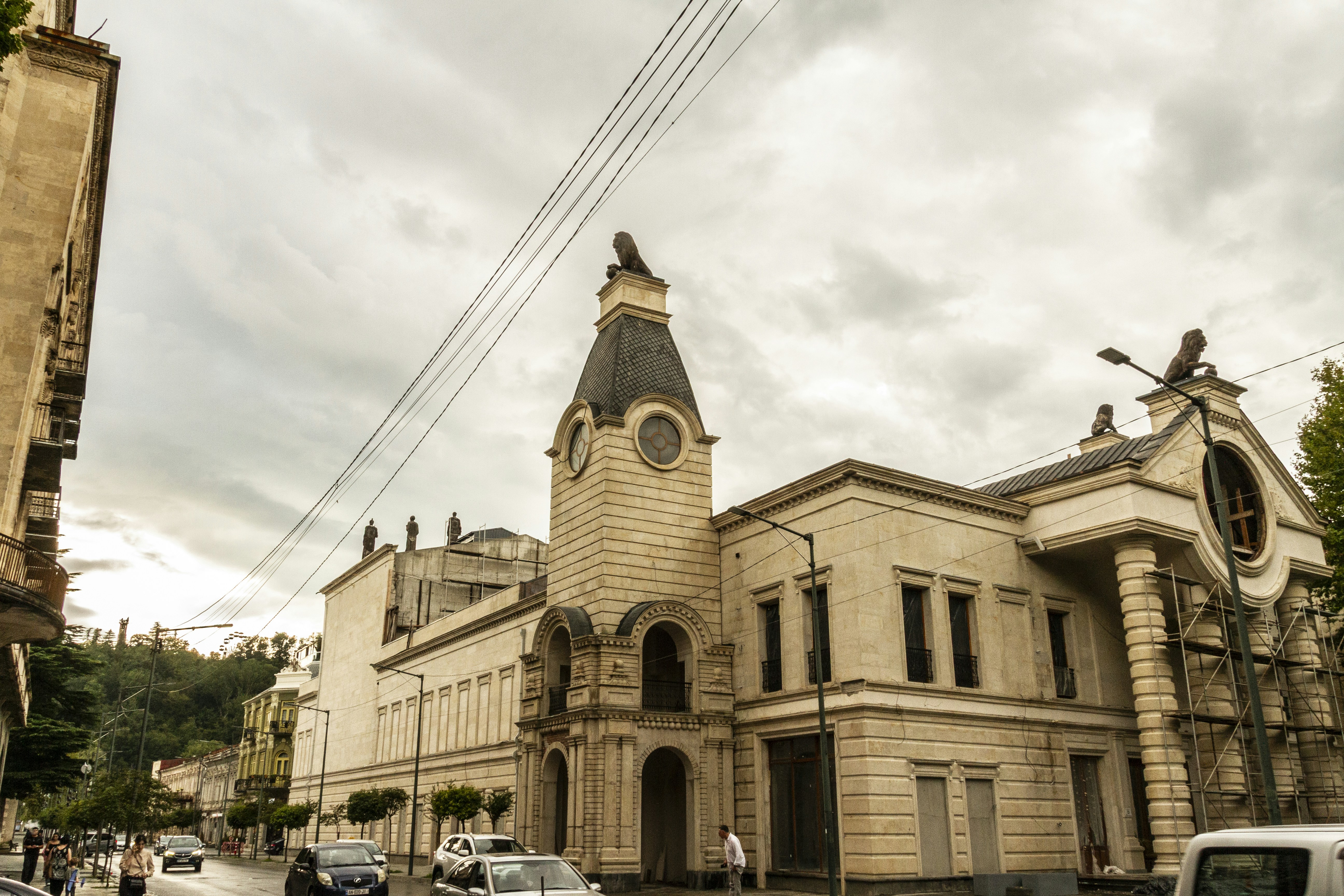 Historic Clocktower Facade on a Quiet City Street