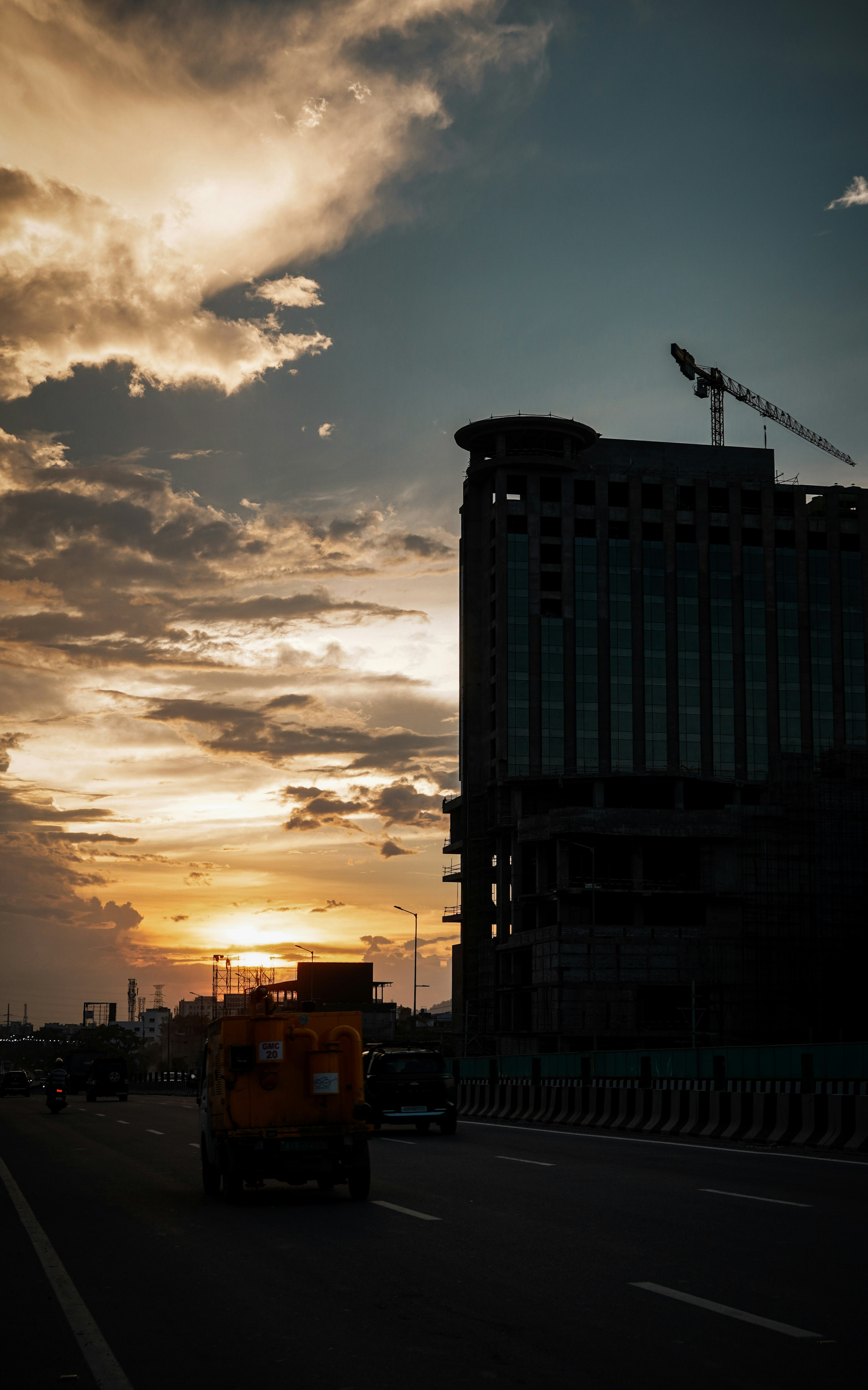 Rising Skyline Under a Sunset As Construction Looms