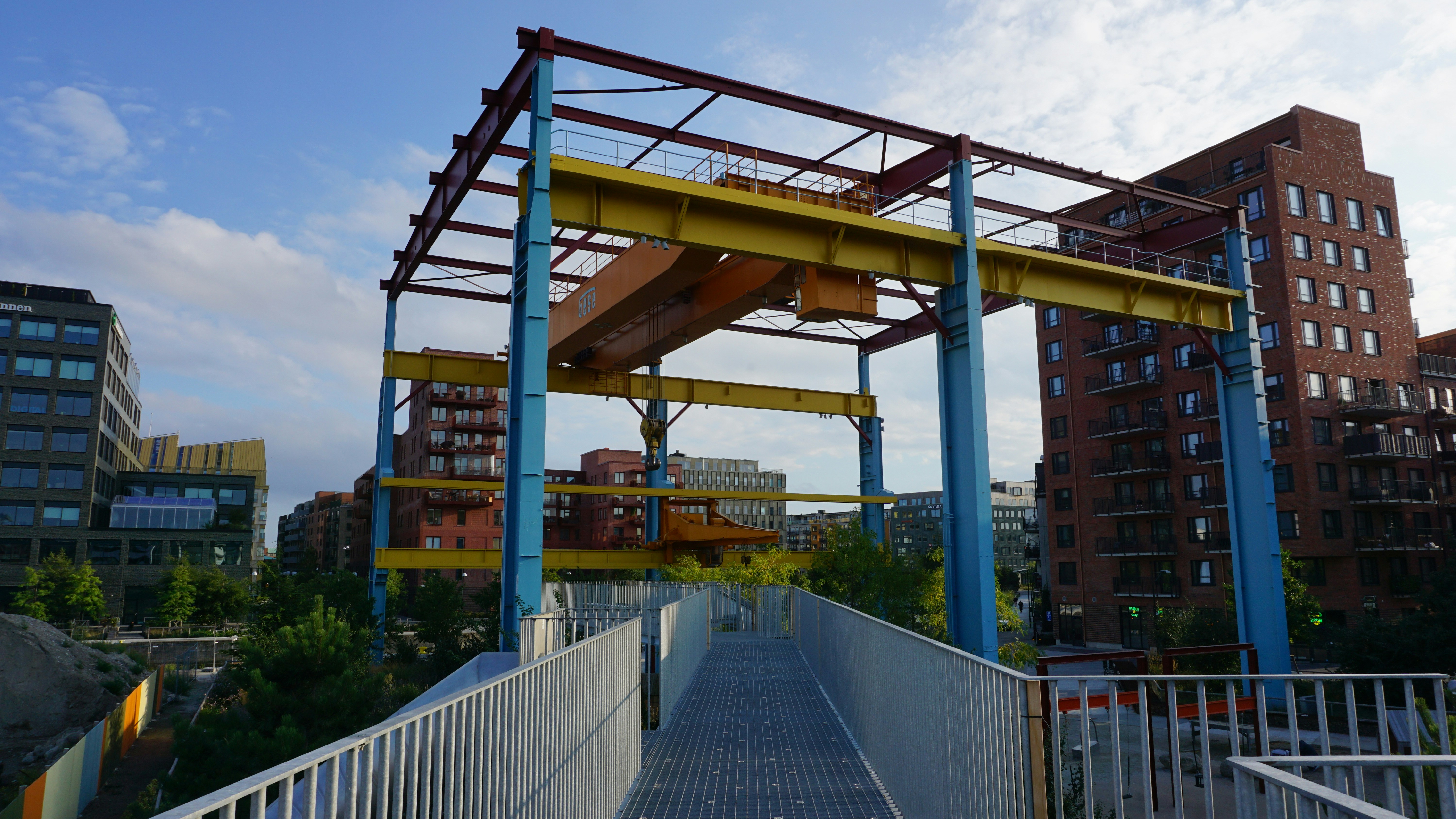 Blue-Cored Steel Frame Overlook on an Urban Bridge
