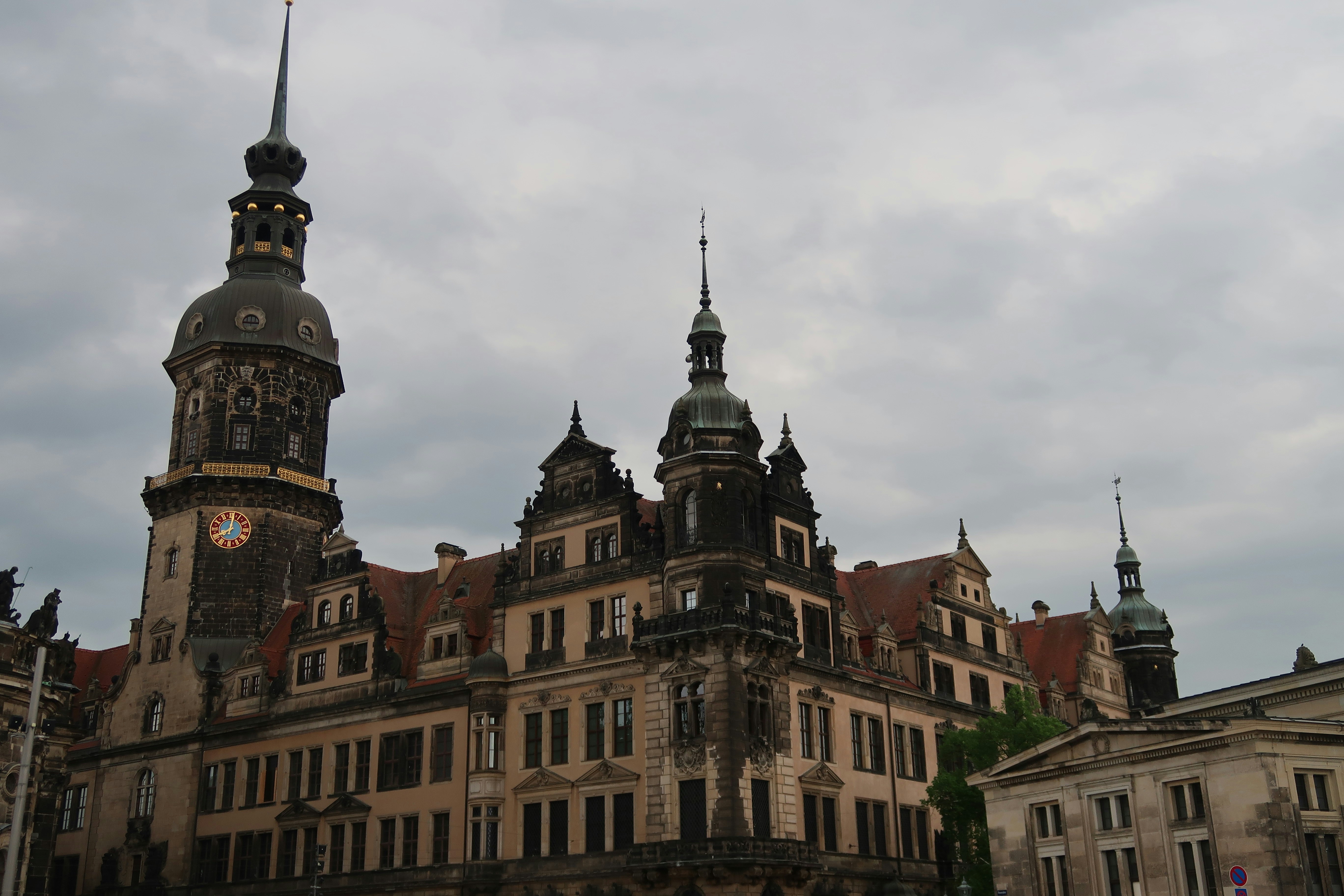 Clocktower Skyline: Historic Gables Under Overcast Sky