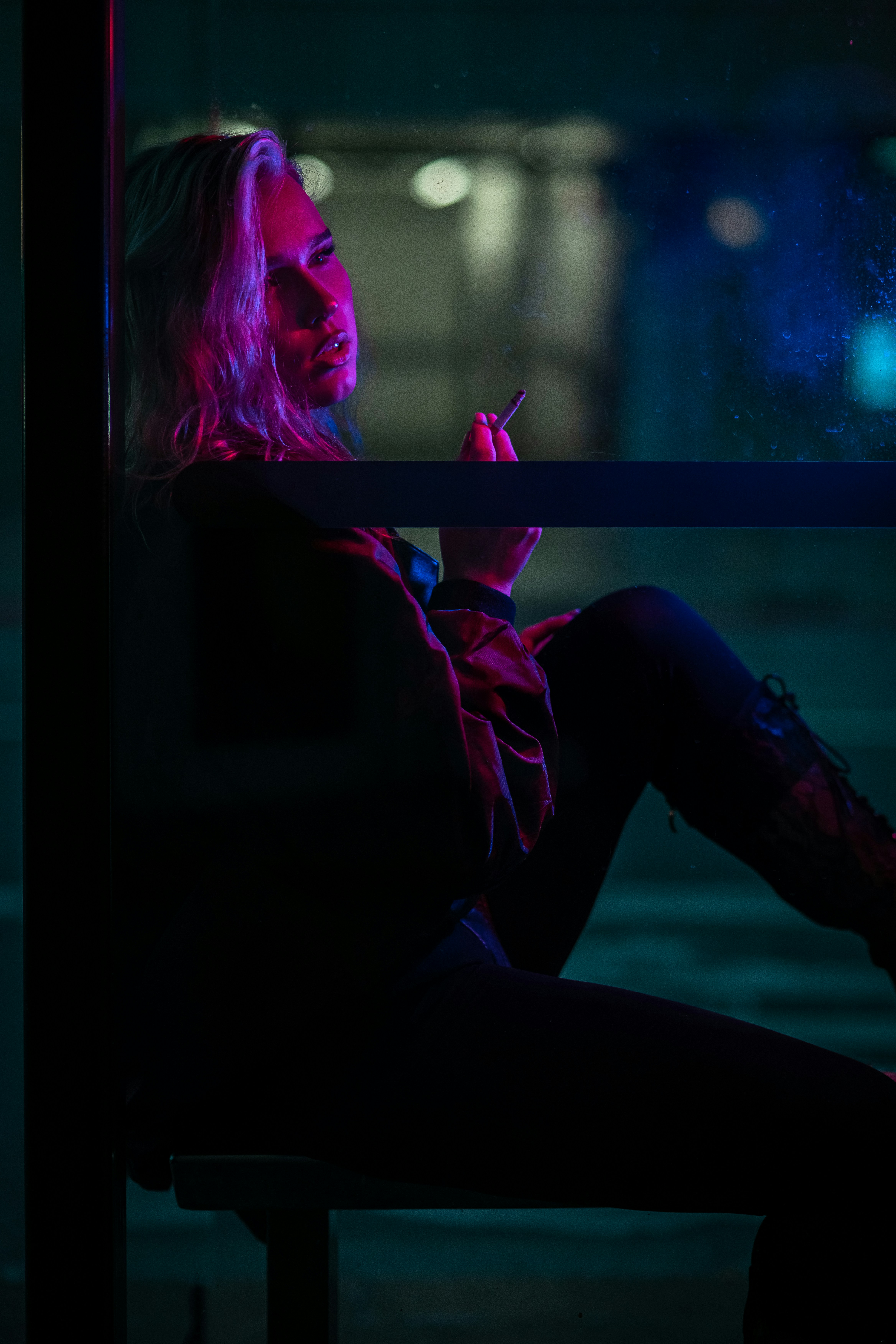 Neon Whisper: A Quiet Moment on the Night Terrace