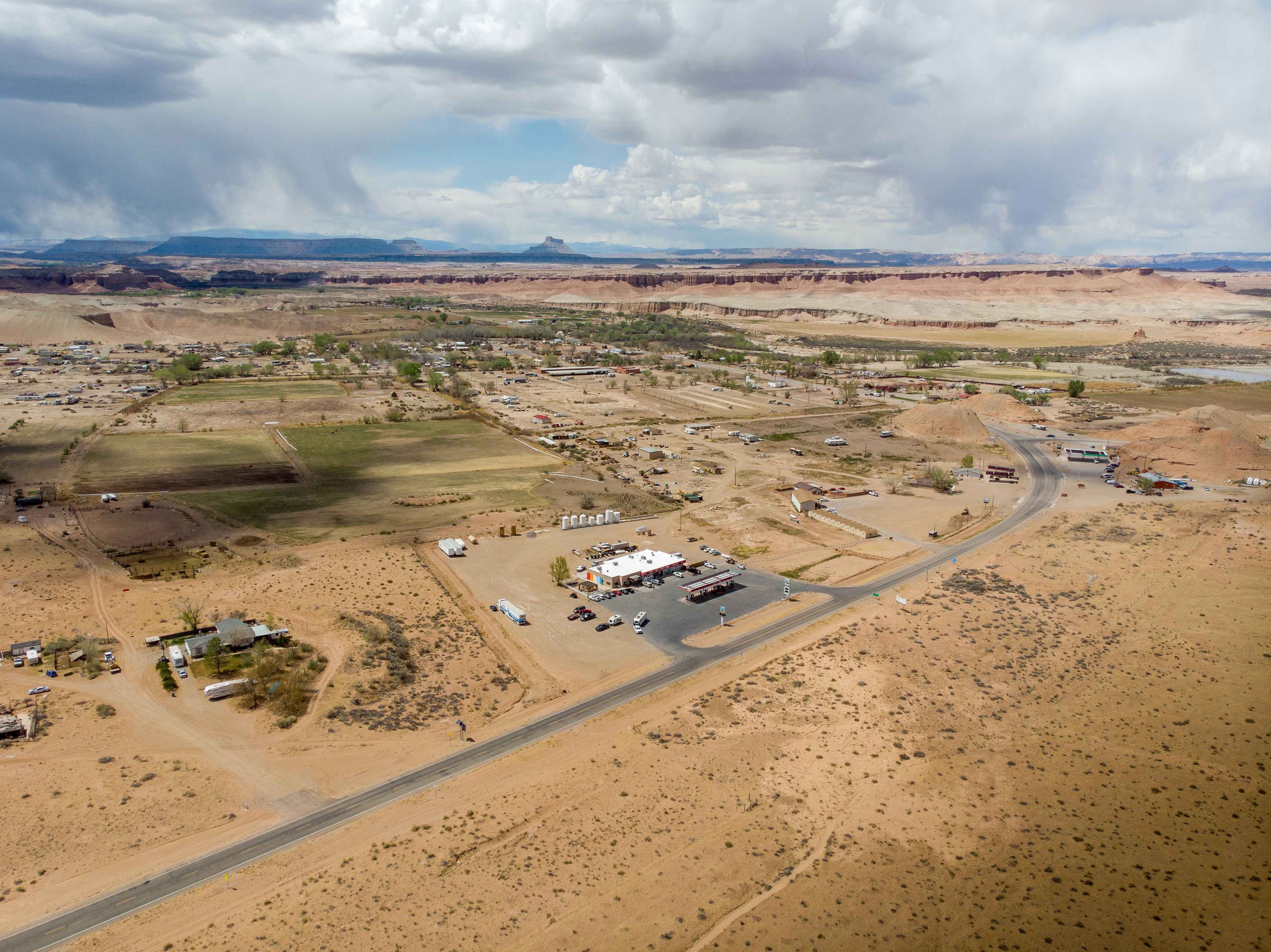Desert outpost under a widening sky