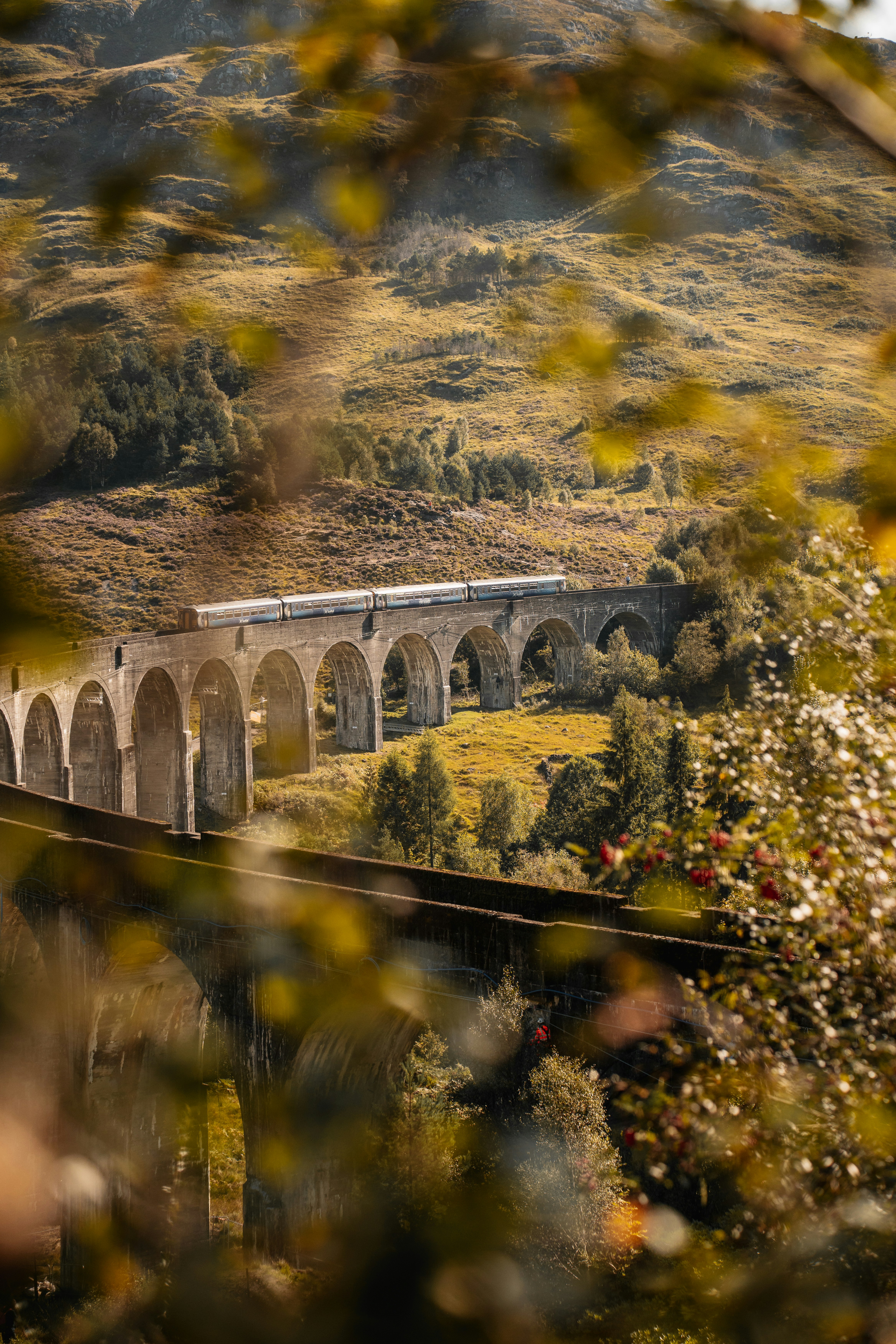 Sunlit Viaduct Arches Carves Through Misty Hills