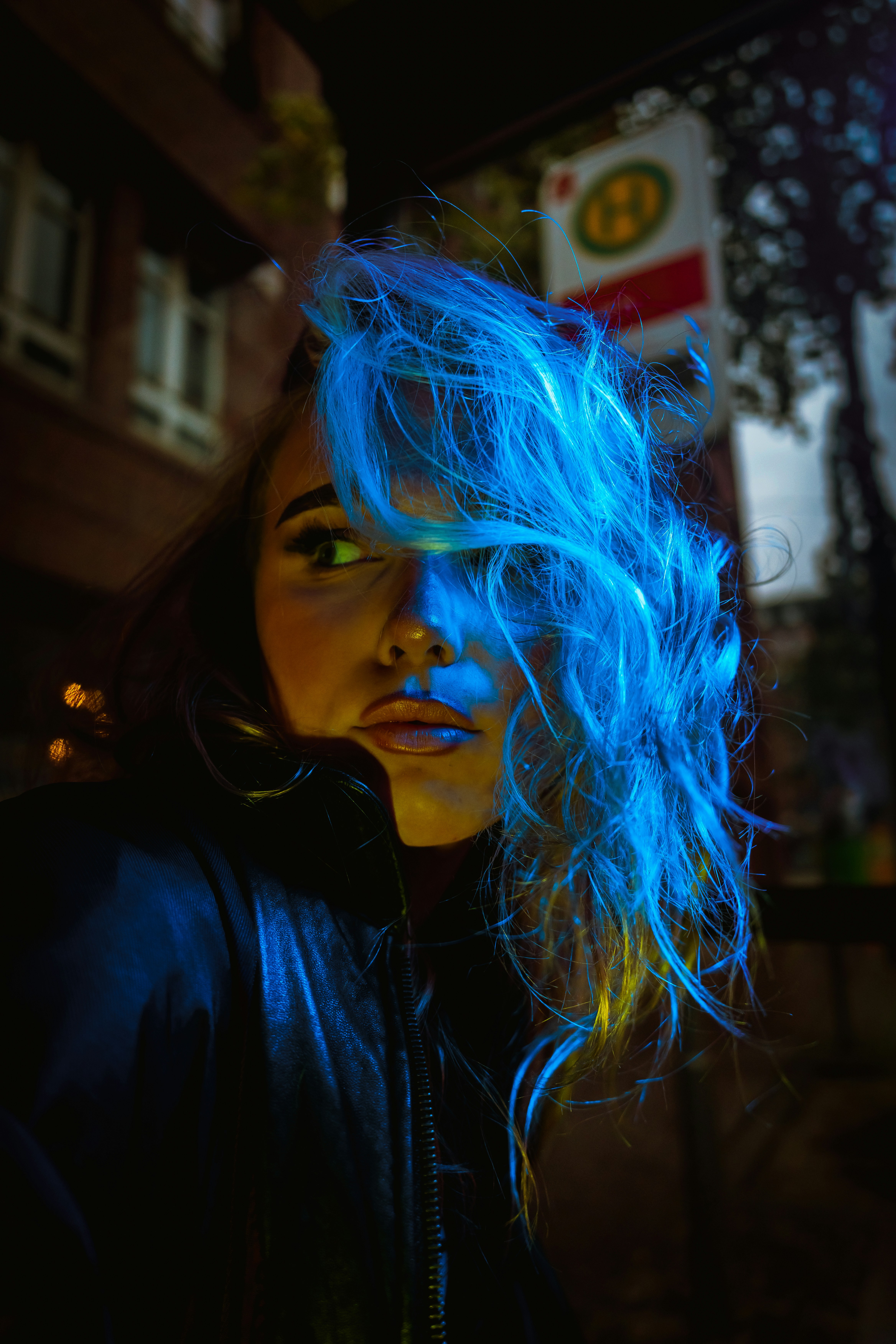 Neon Blue Strand on a Night Portrait