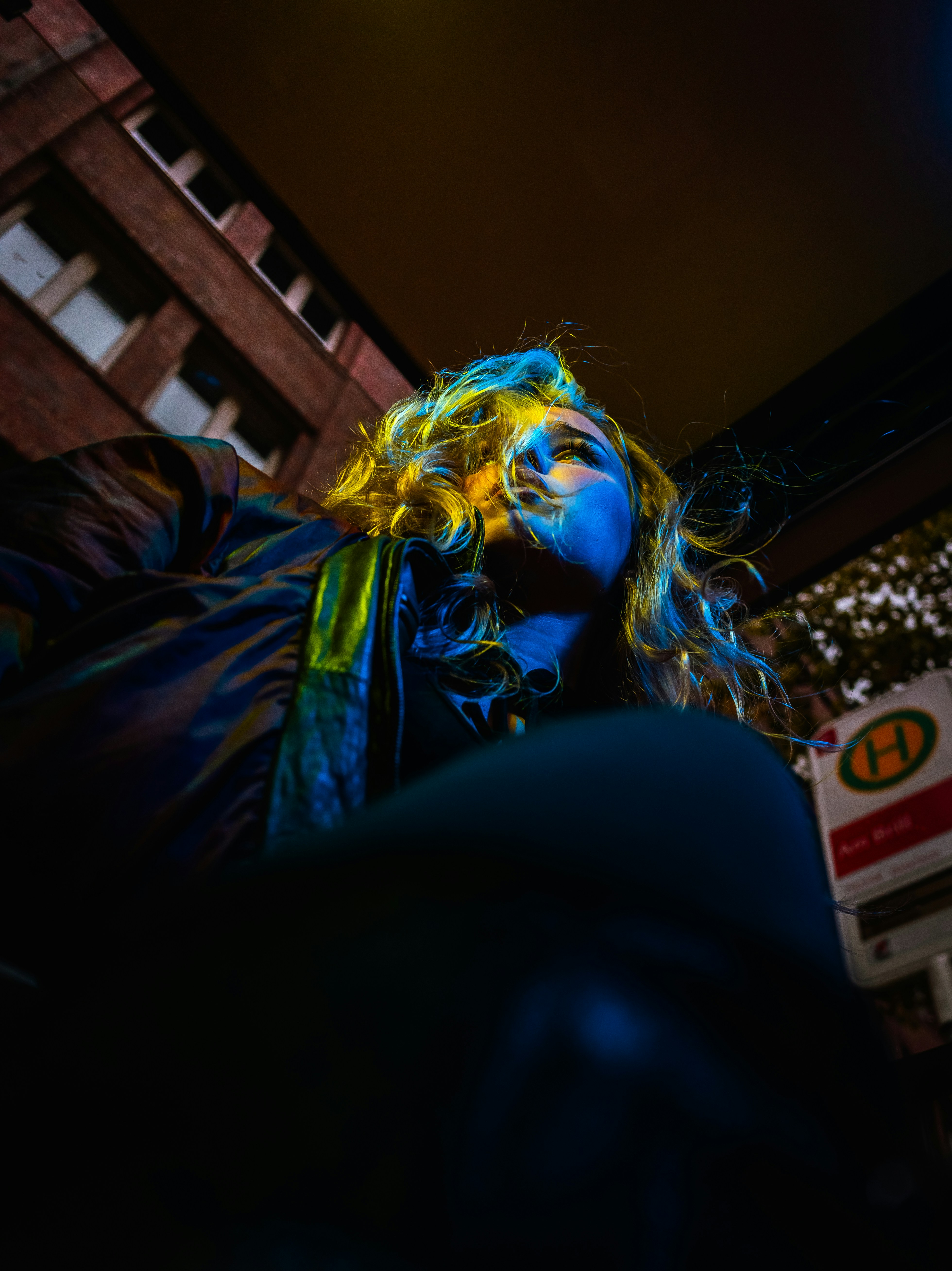 Neon Portrait Under Streetlight Skies