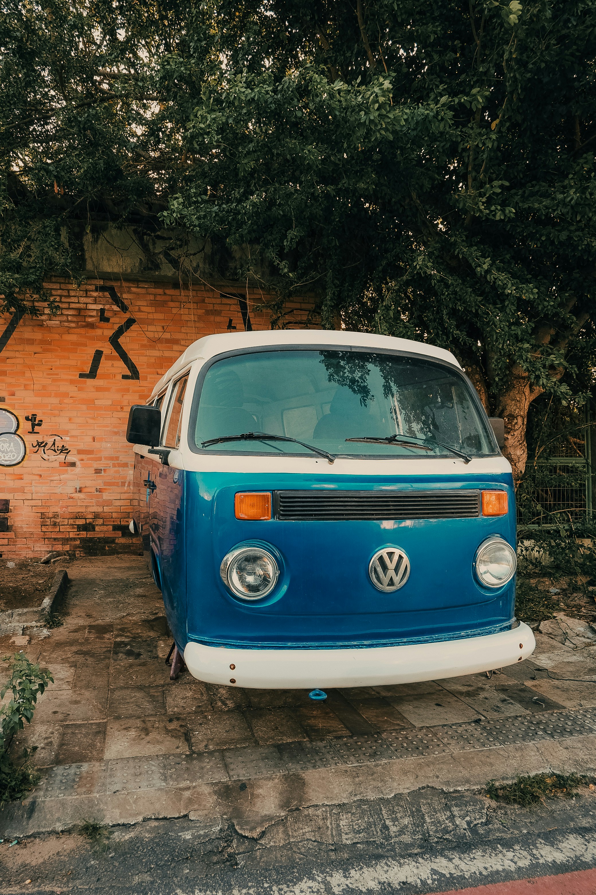 Blue Van at Rest: A Quiet Streetside Moment