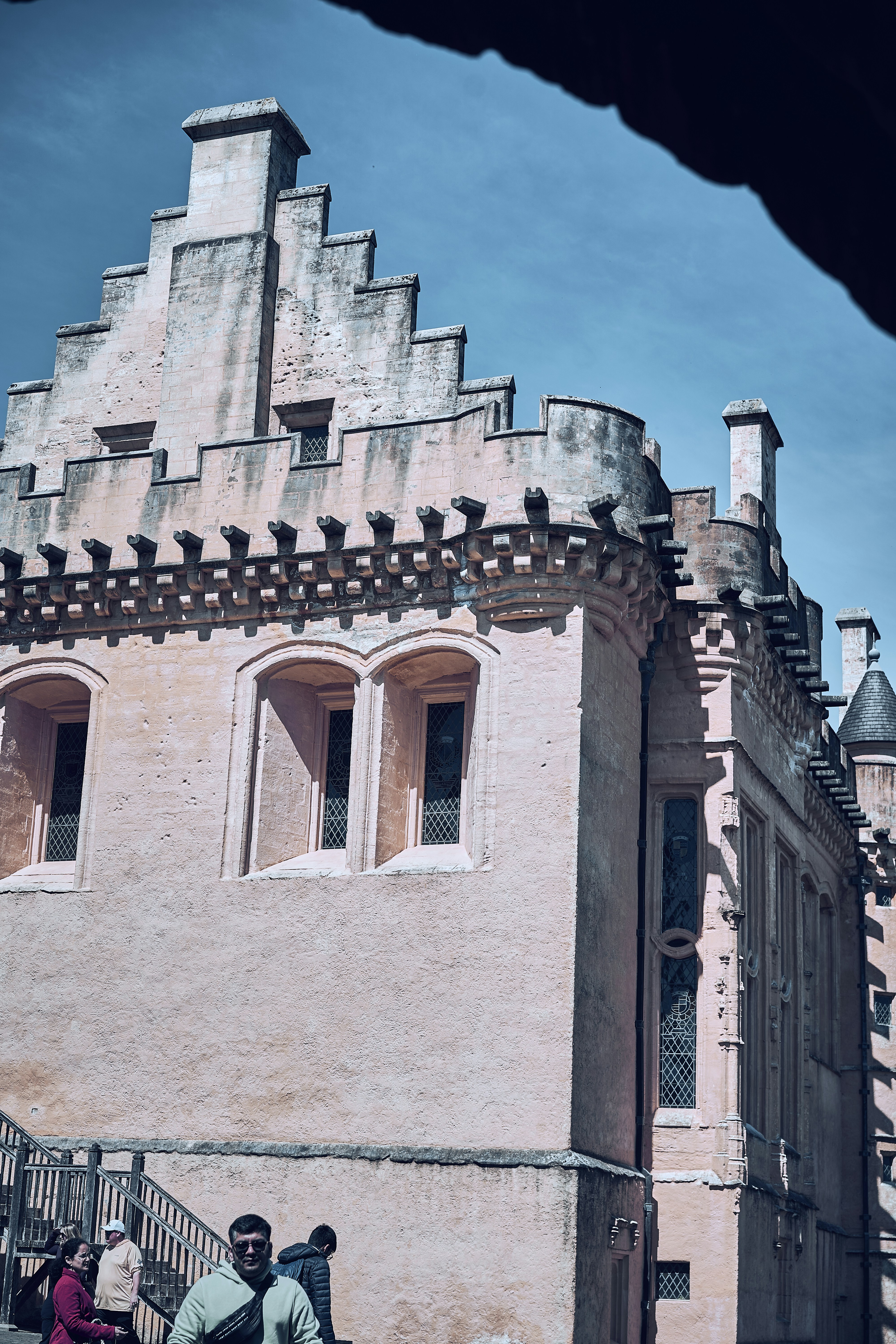 Castle Facade Under a Royal Blue Sky
