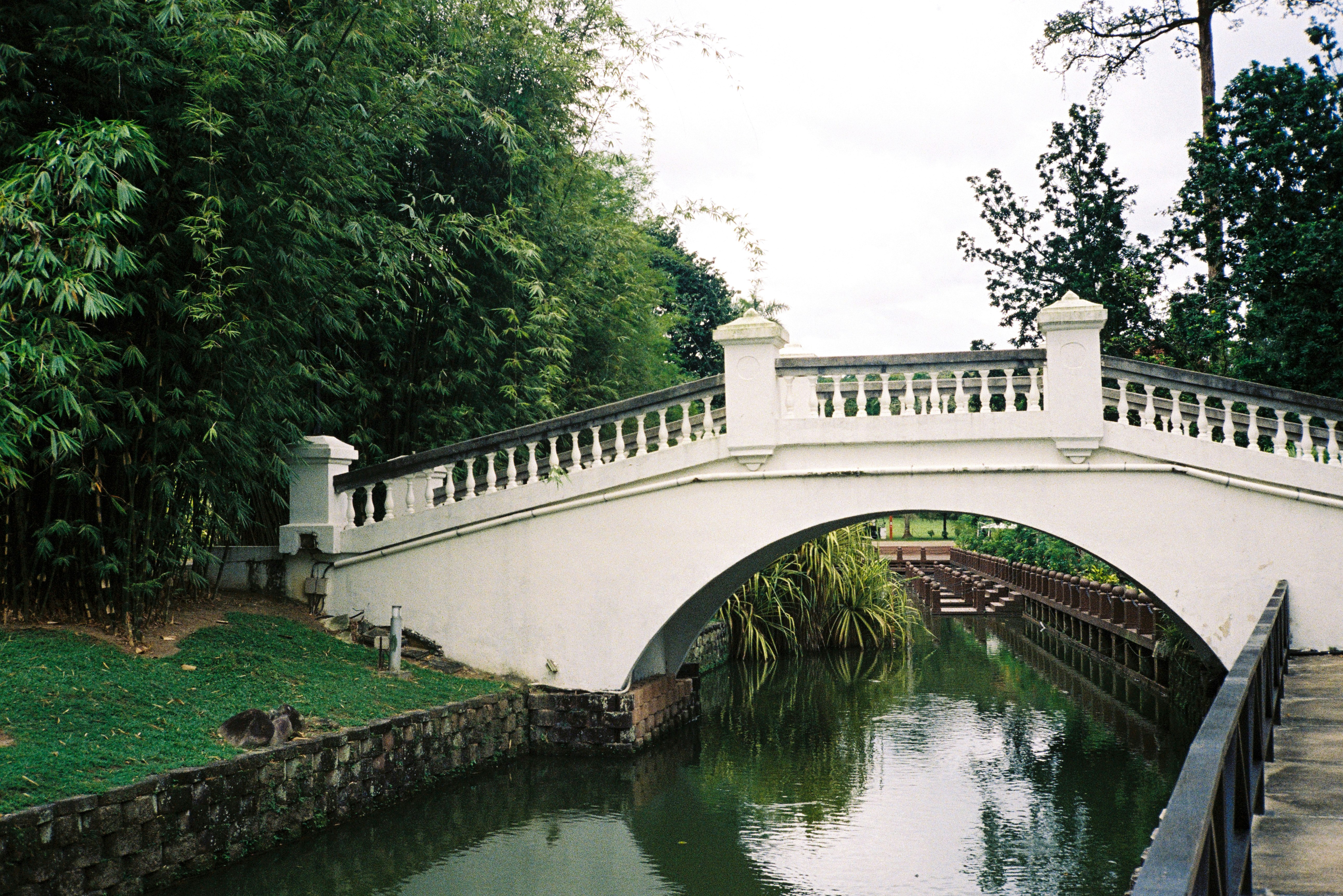 Graceful White Bridge over Quiet Canal