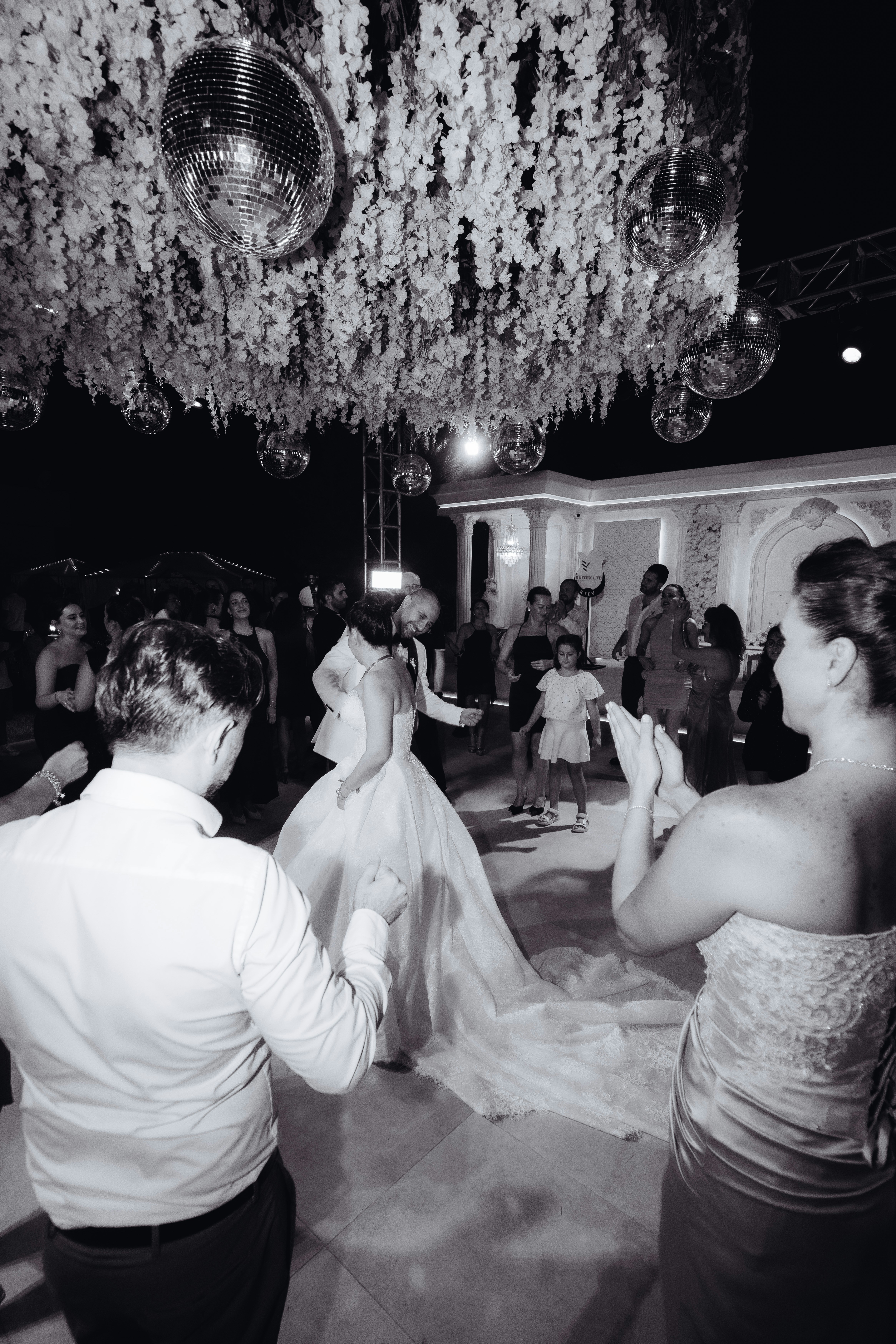 Dance Floor Under Mirror-Trimmed Ceiling