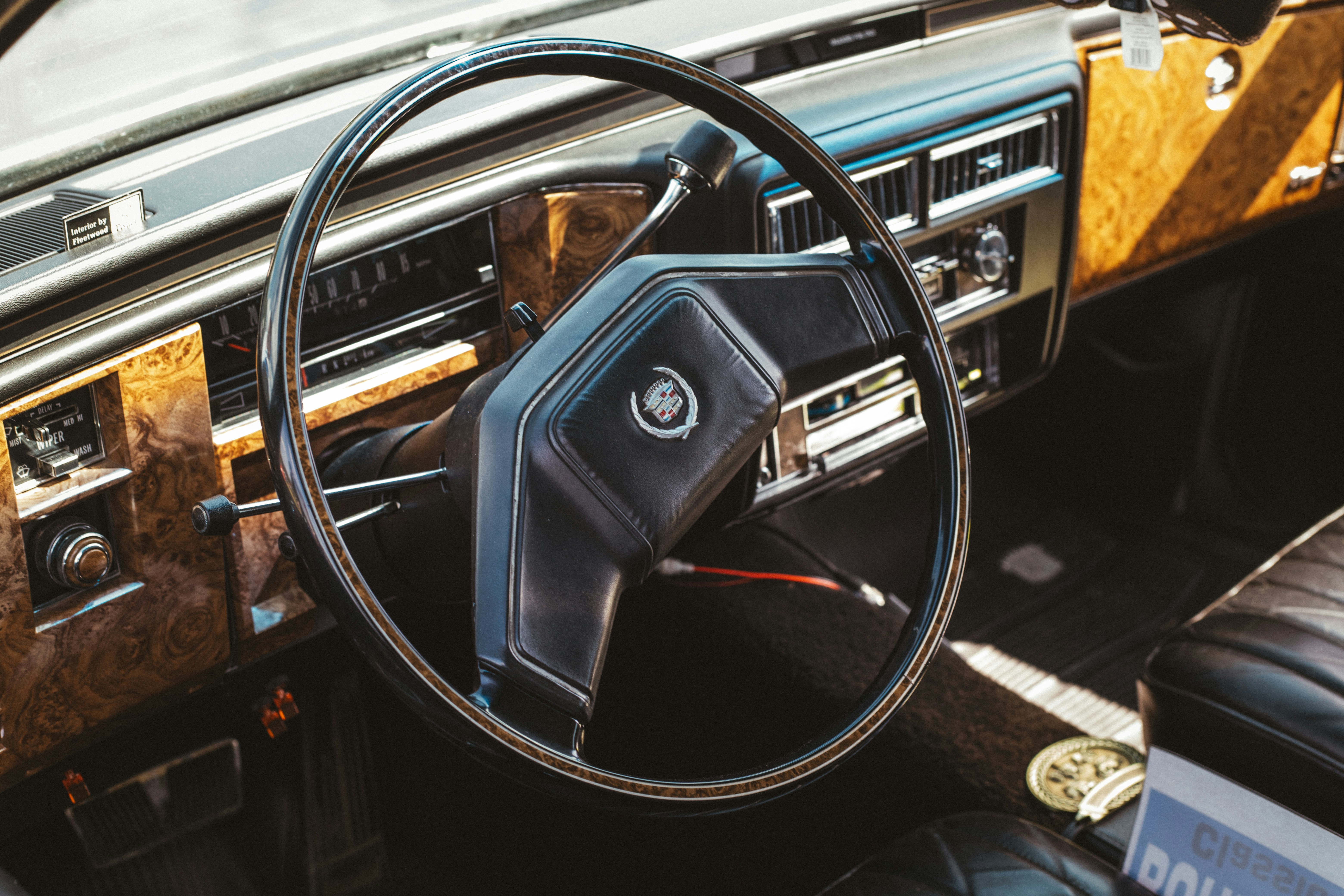 Vintage Steering Wheel Reverie in a Wood-Tinished Cab