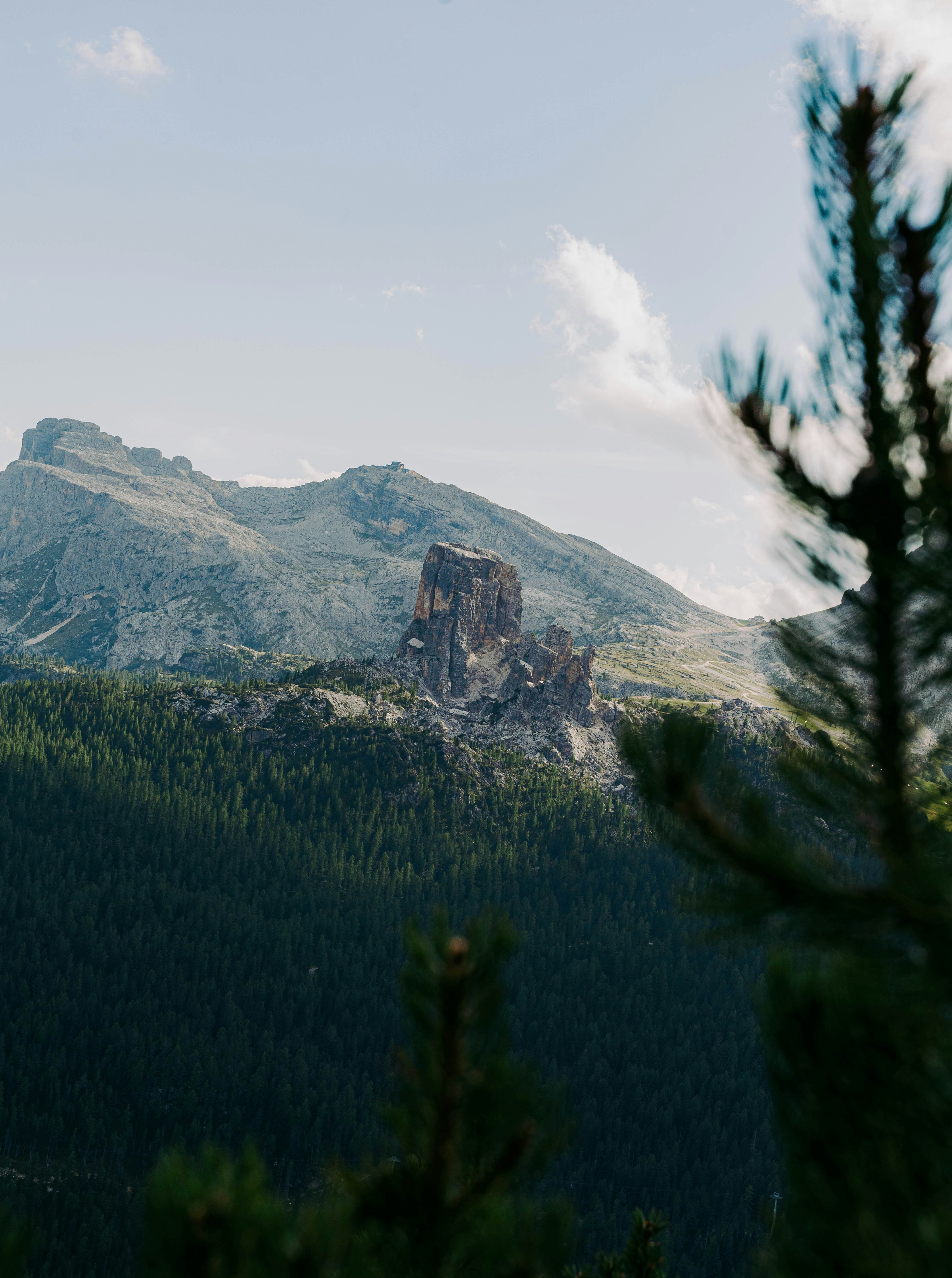 Lofty Sentinel: Rock Formations Guard a Pine-Draped Valley