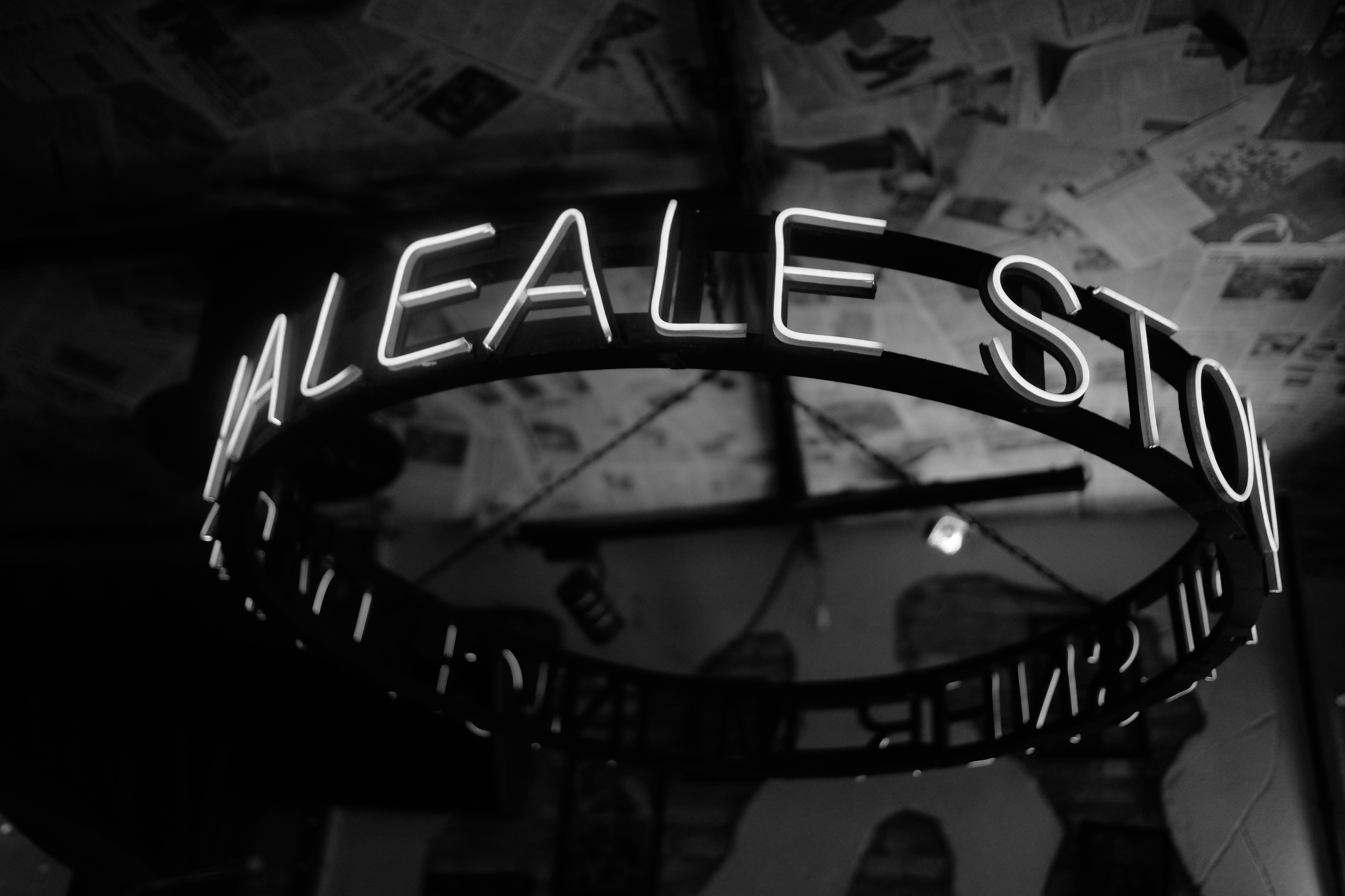 Neon Ring of Memory above a Polished Bar Surface