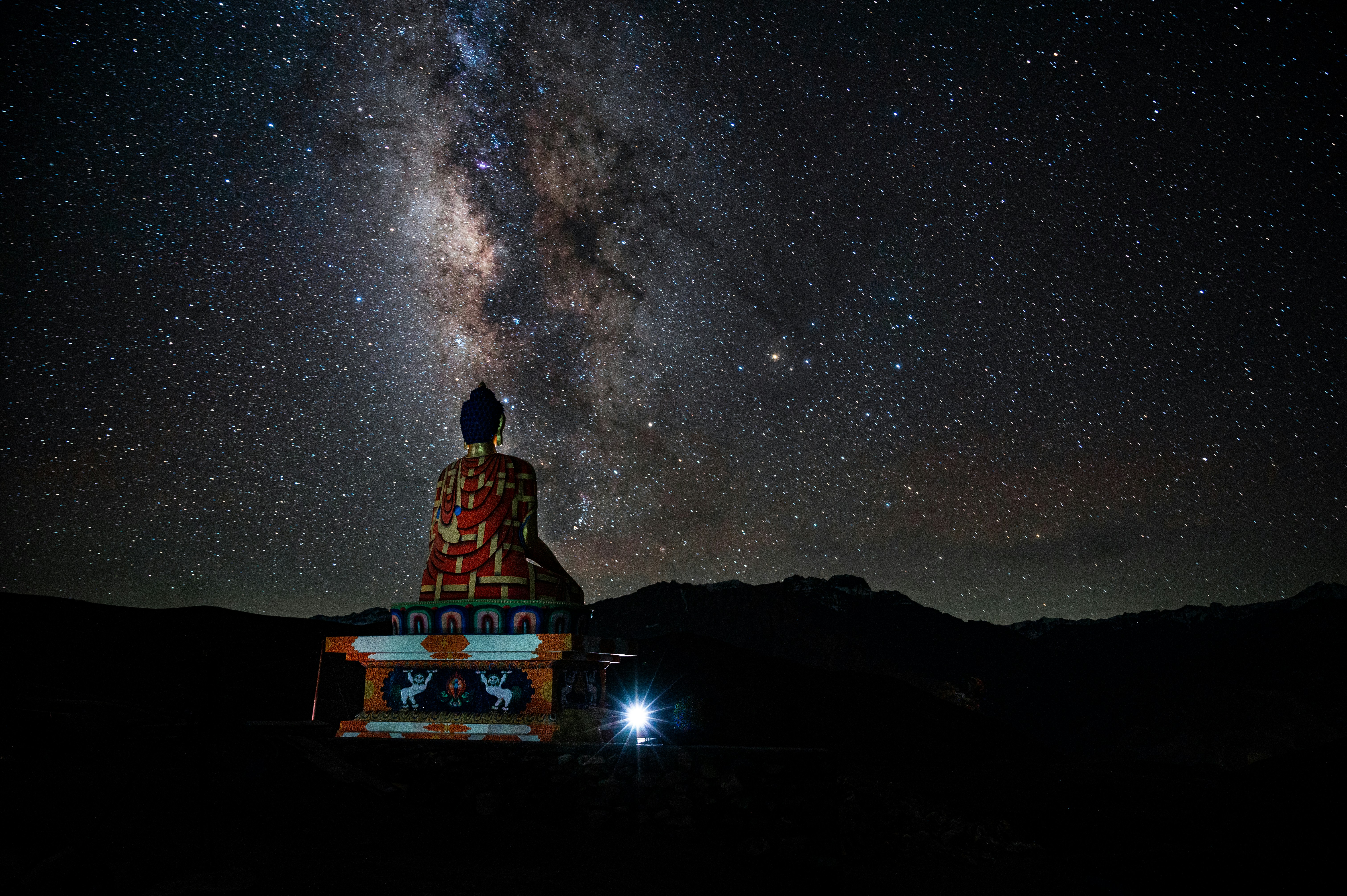 Milky Way Over the Stupa: Night Sky and Shrine Beneath a Star‑studded Vault