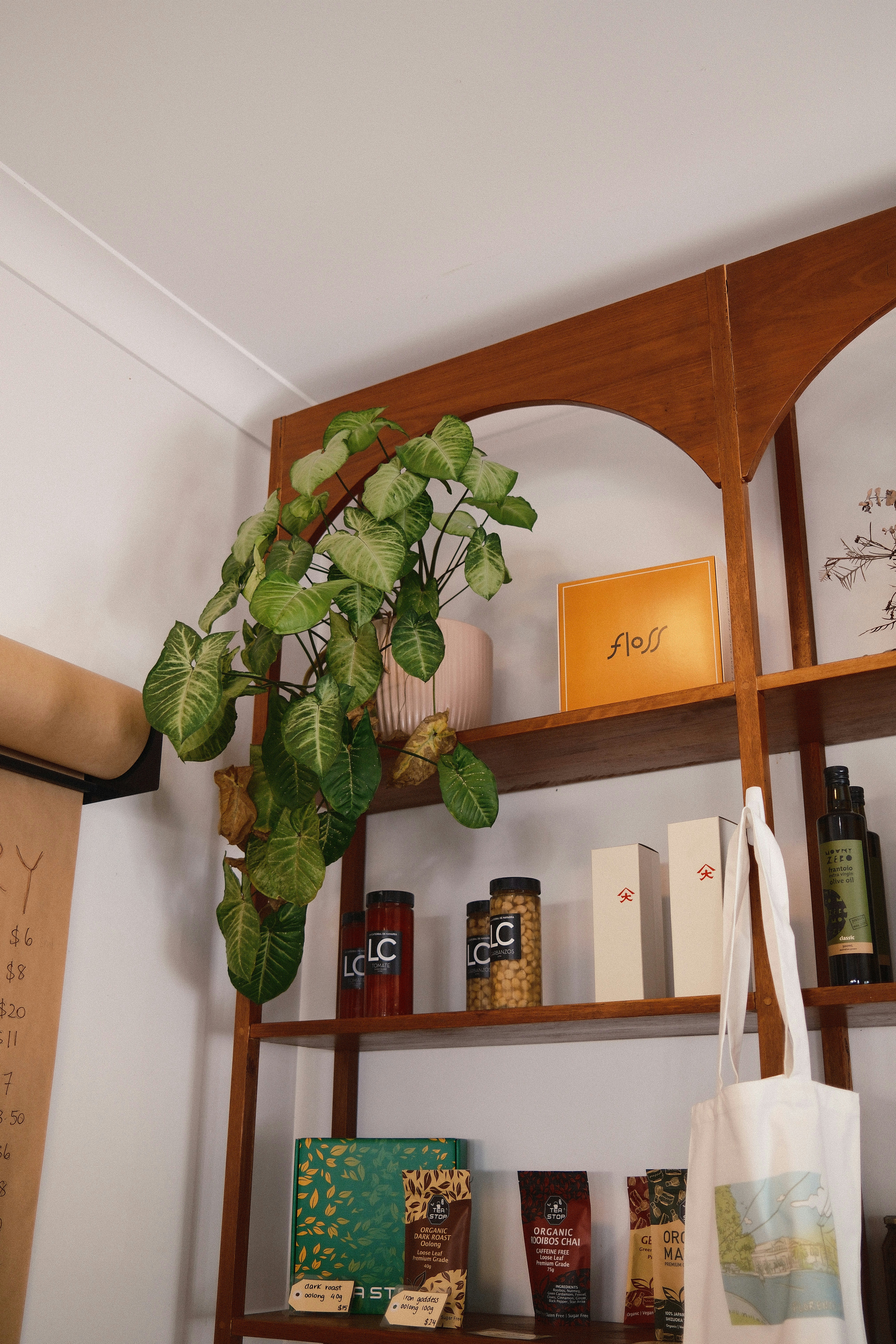 Greenery and Wooden Shelves: A Cozy Shop Corner