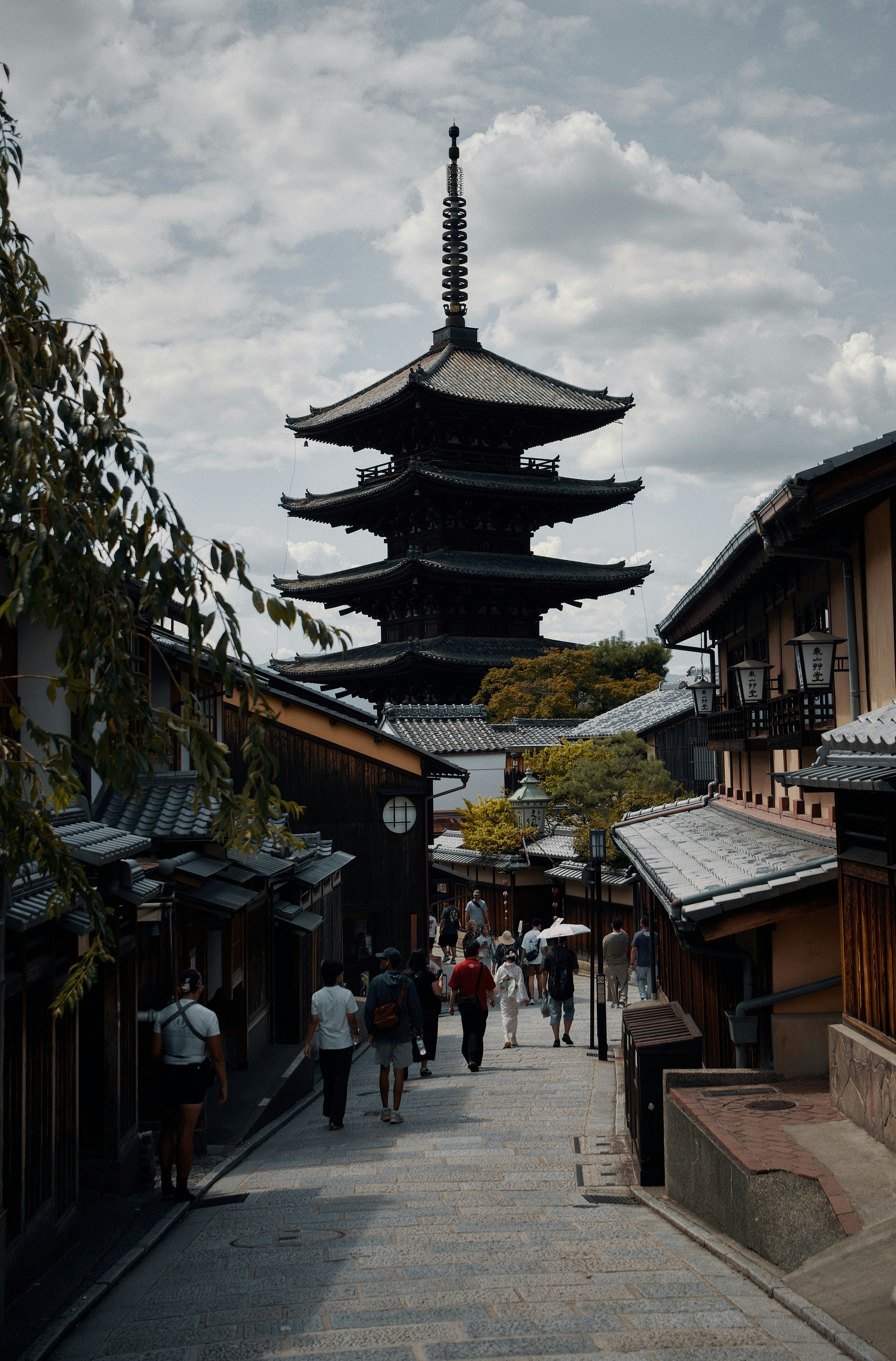  pagoda twilight in a bustling Kyoto-style alley