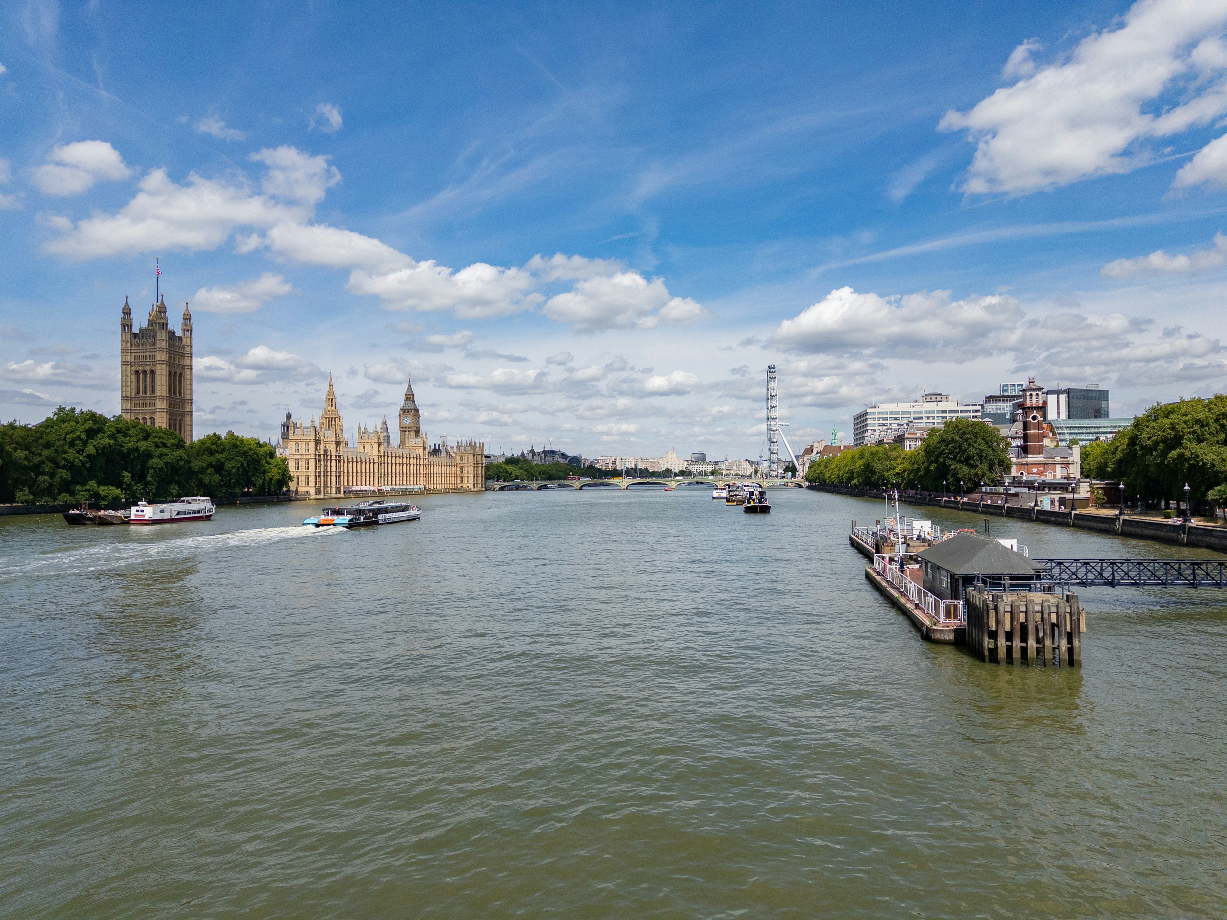 Across the Thames: Westminster and the London Eye under a Cotton Sky