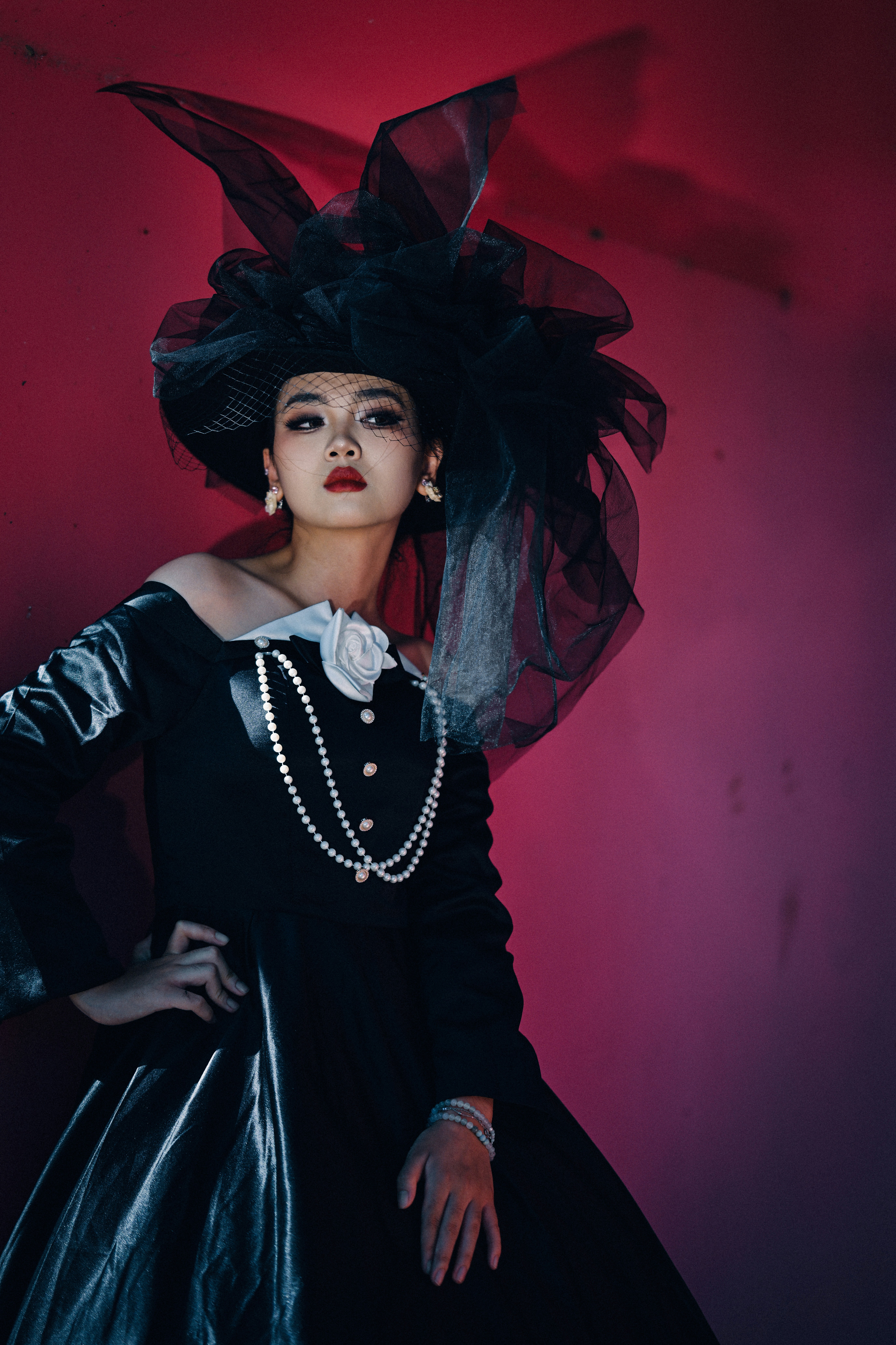Midnight Masquerade: The Velvet Gown and Veiled Halo
