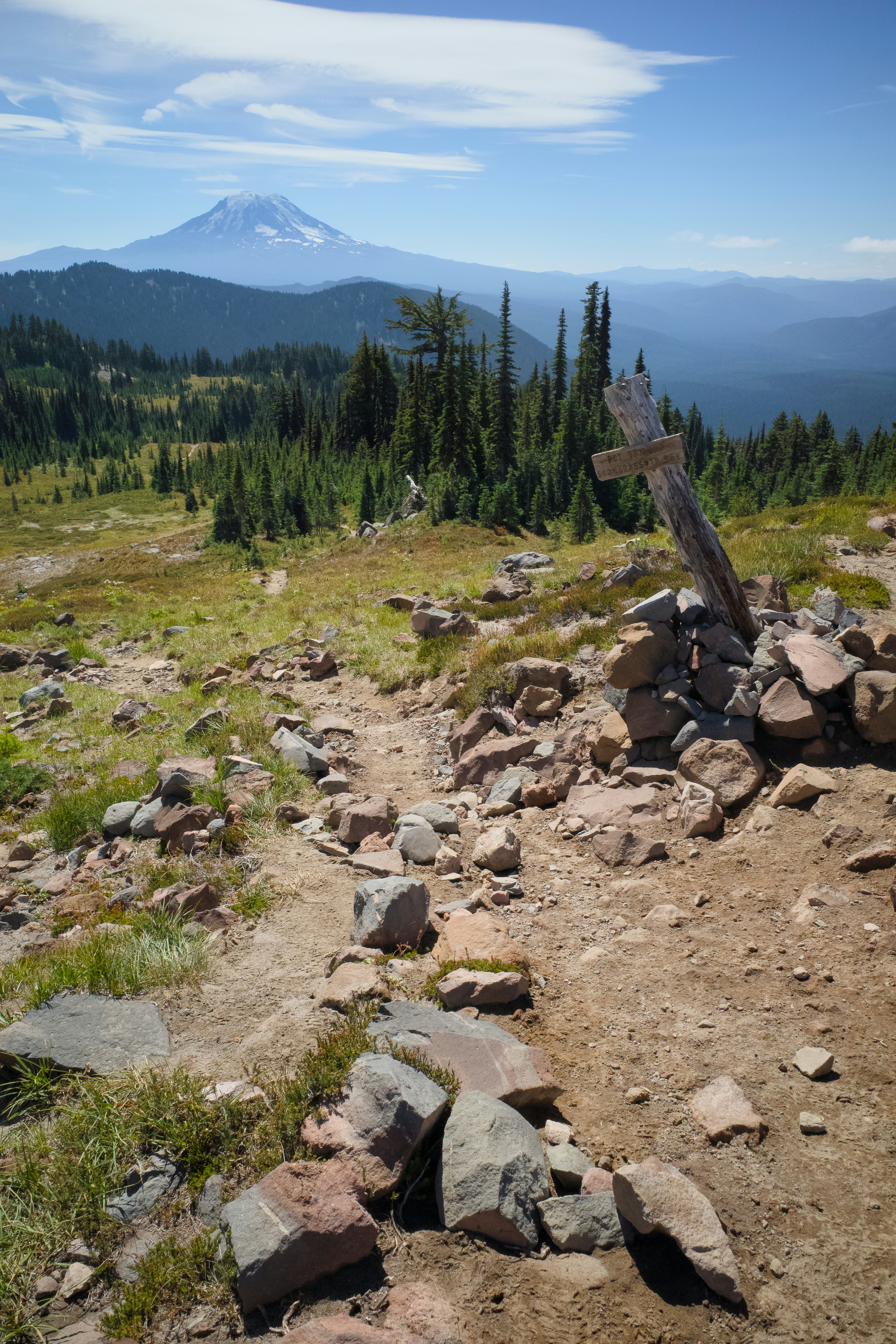 Summit View Beneath a Winding Trail Marker