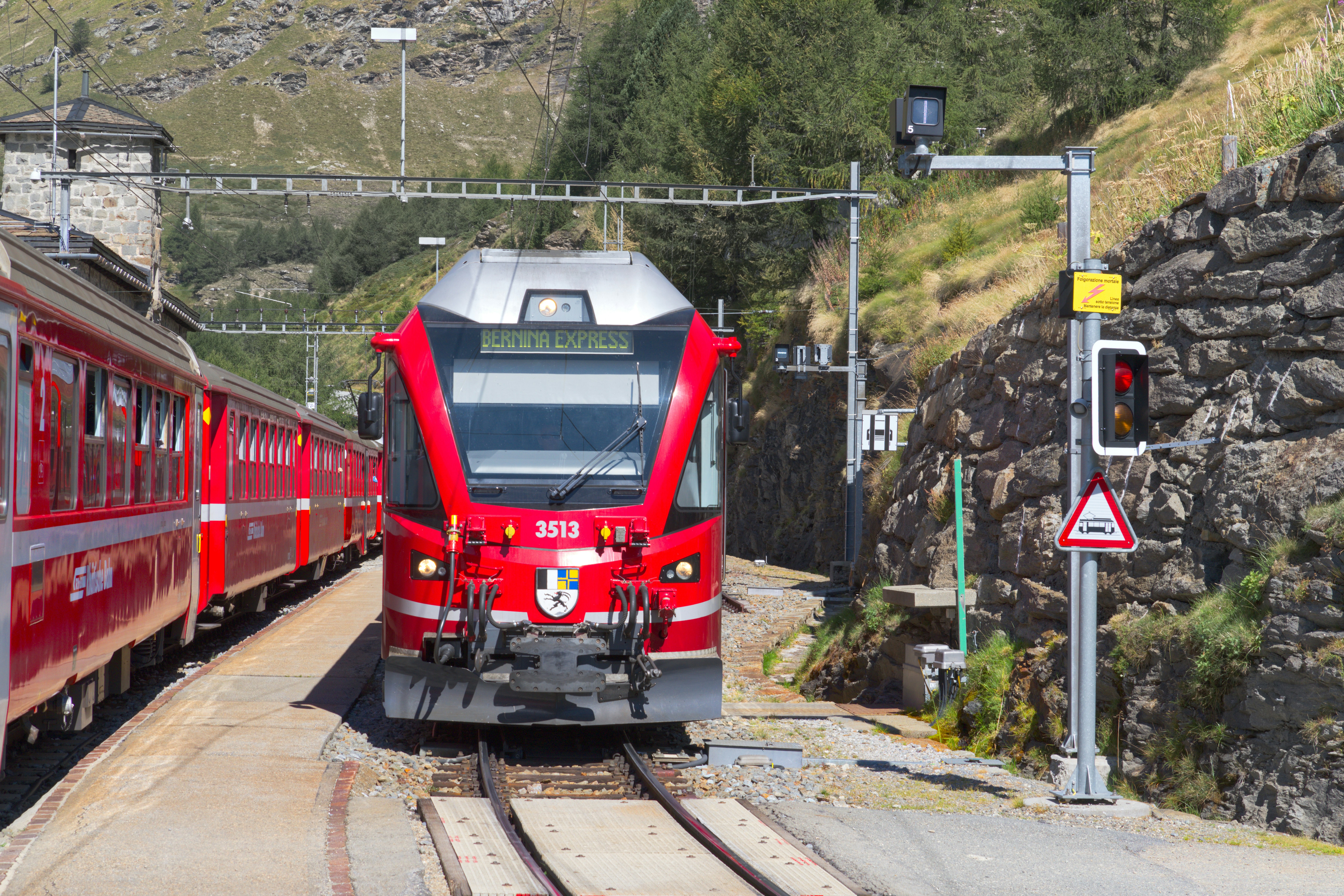 Crossing trains on a railway station, because on the route are only single tracks.