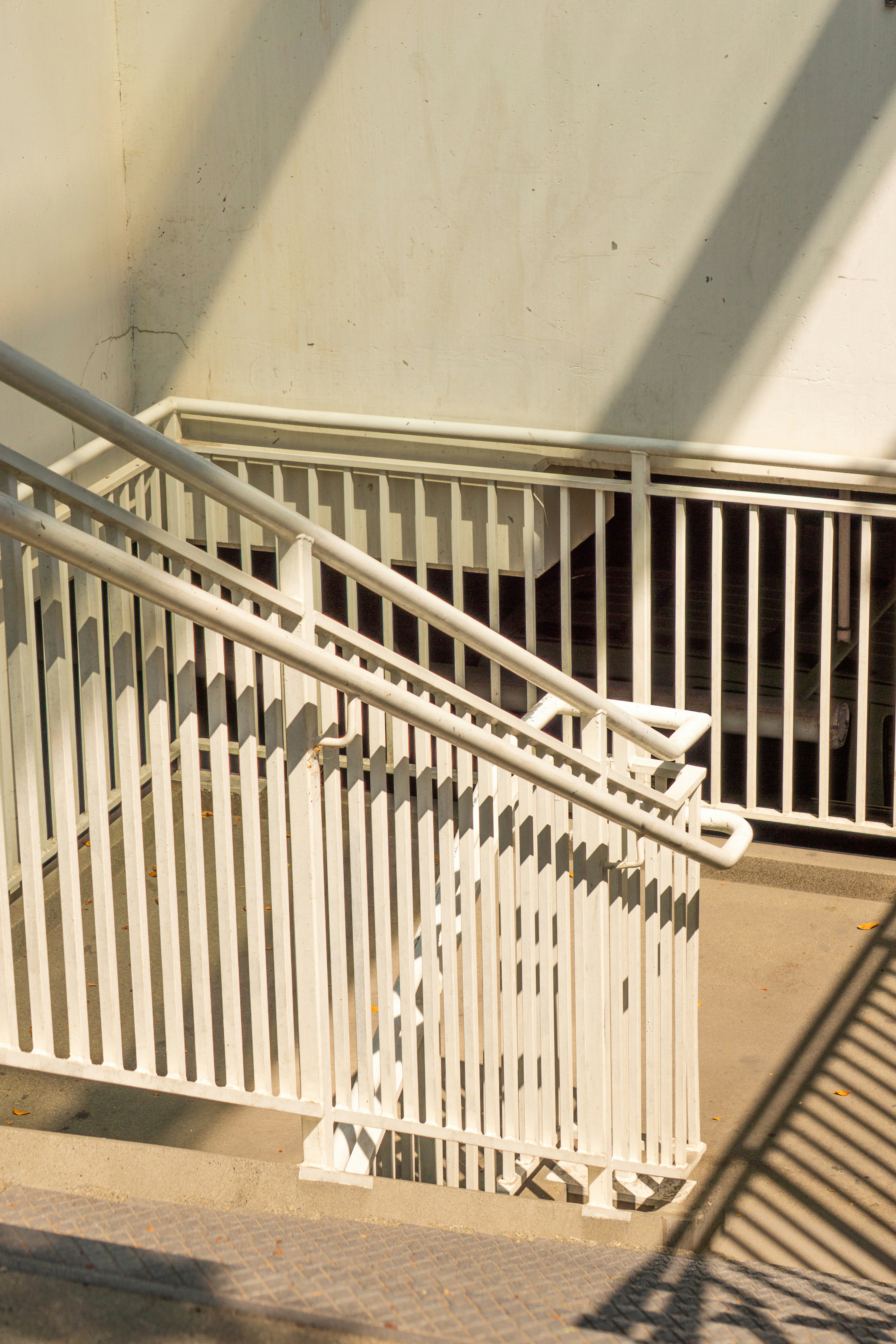 Shadowed Railing Echoes: Geometry of Light on Concrete Steps