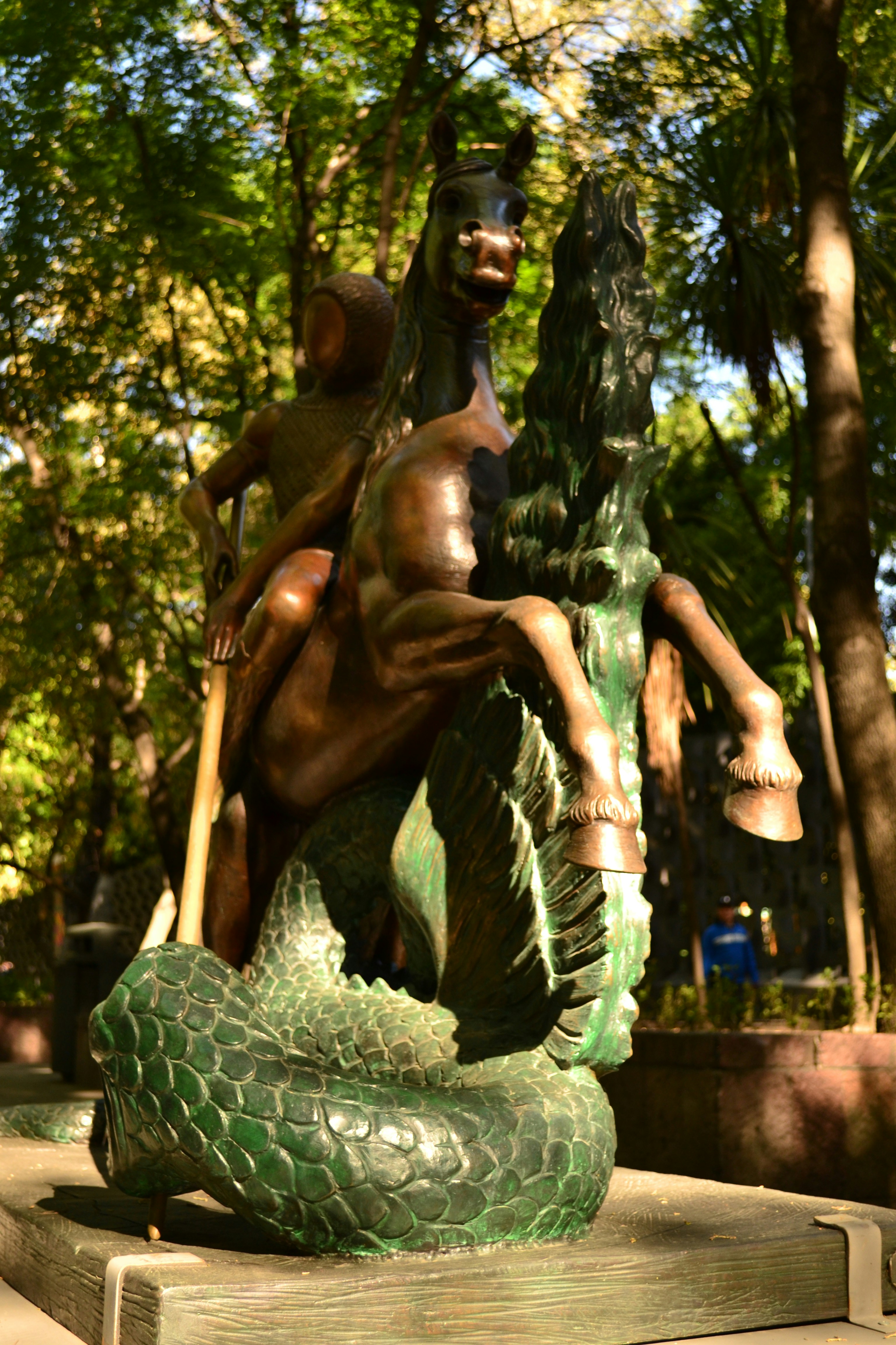 Bronze Sea-Dragons: A Horse-Headed Fountain in Sunlit Park