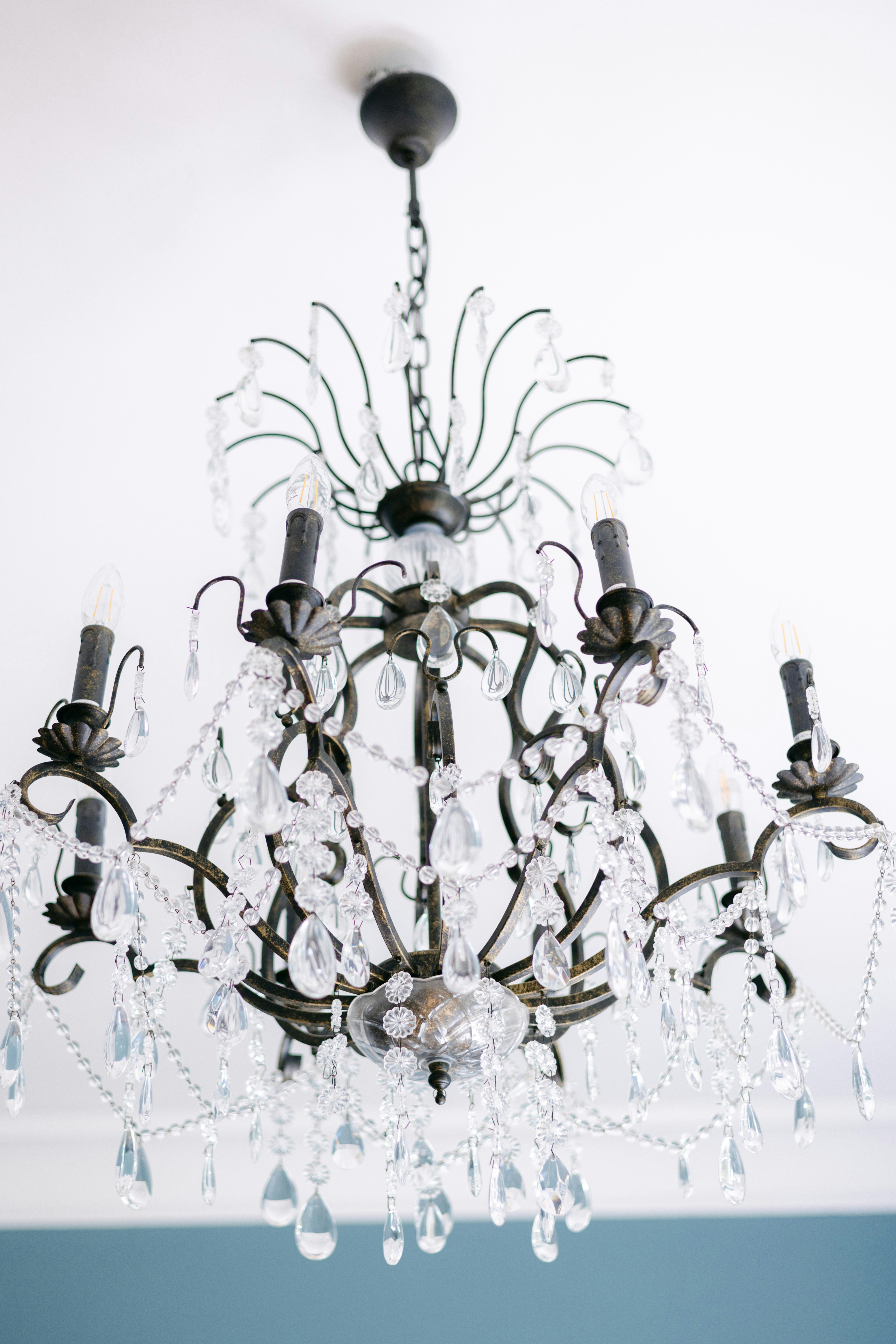 Crystal Chandelier in Soft Focus: A Delicate Glow in the Room