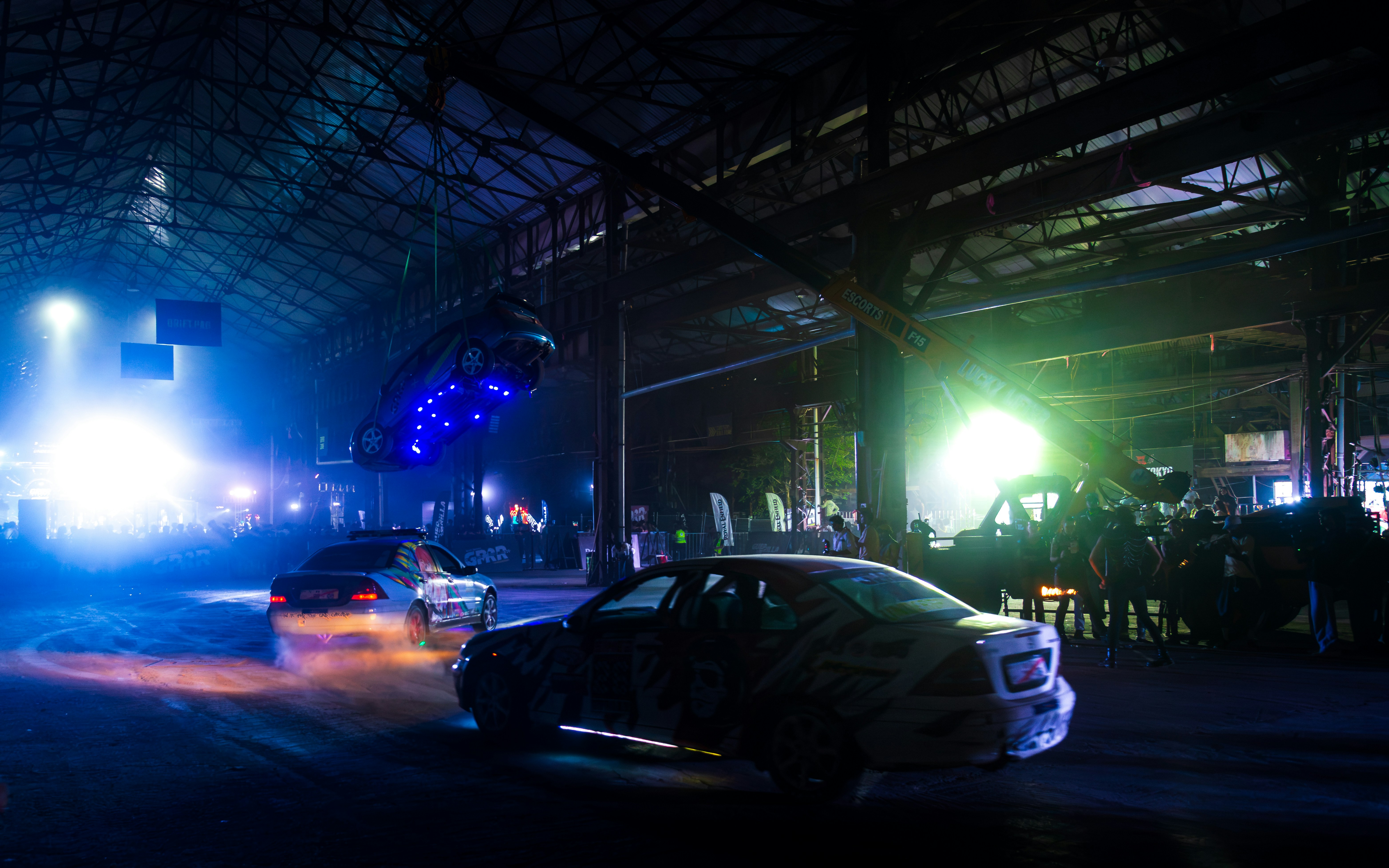 Neon Night Drift Under a Steel Cathedral