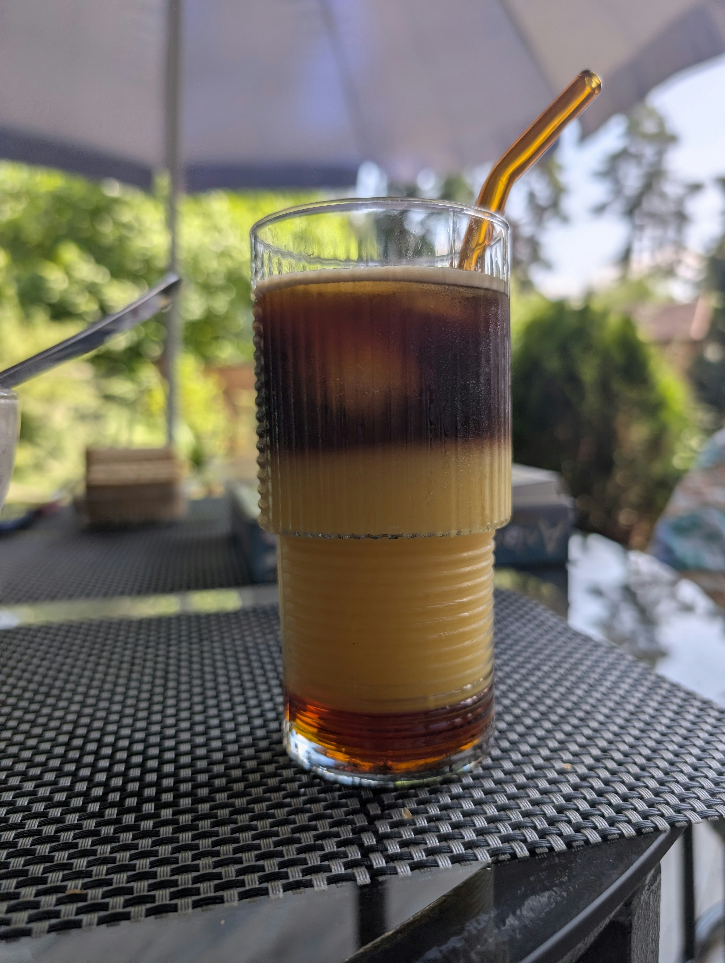 Layered Cold Brew Cascade in Sunlit Terrace