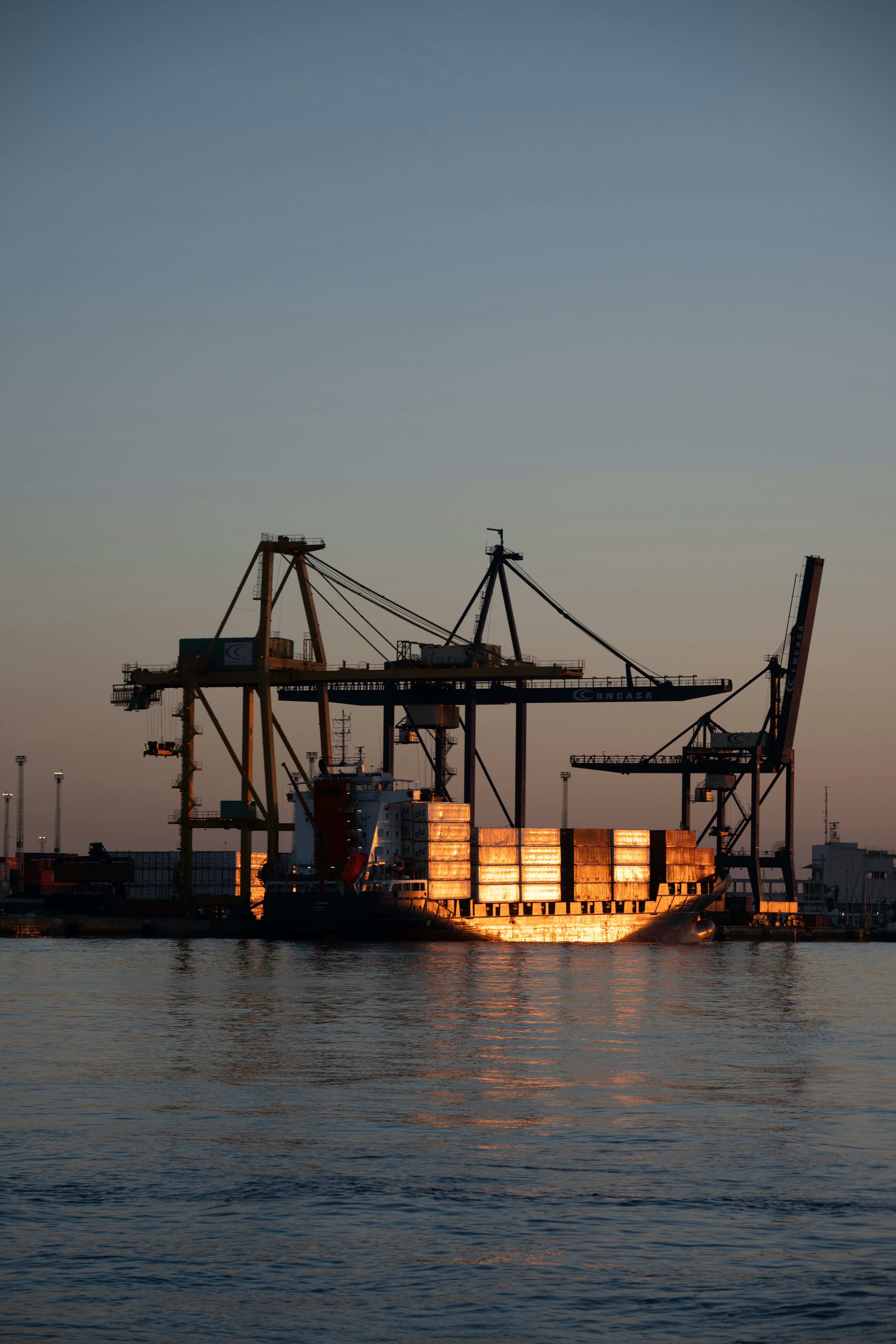 Golden Stack: Sunset Light on the Port Crane