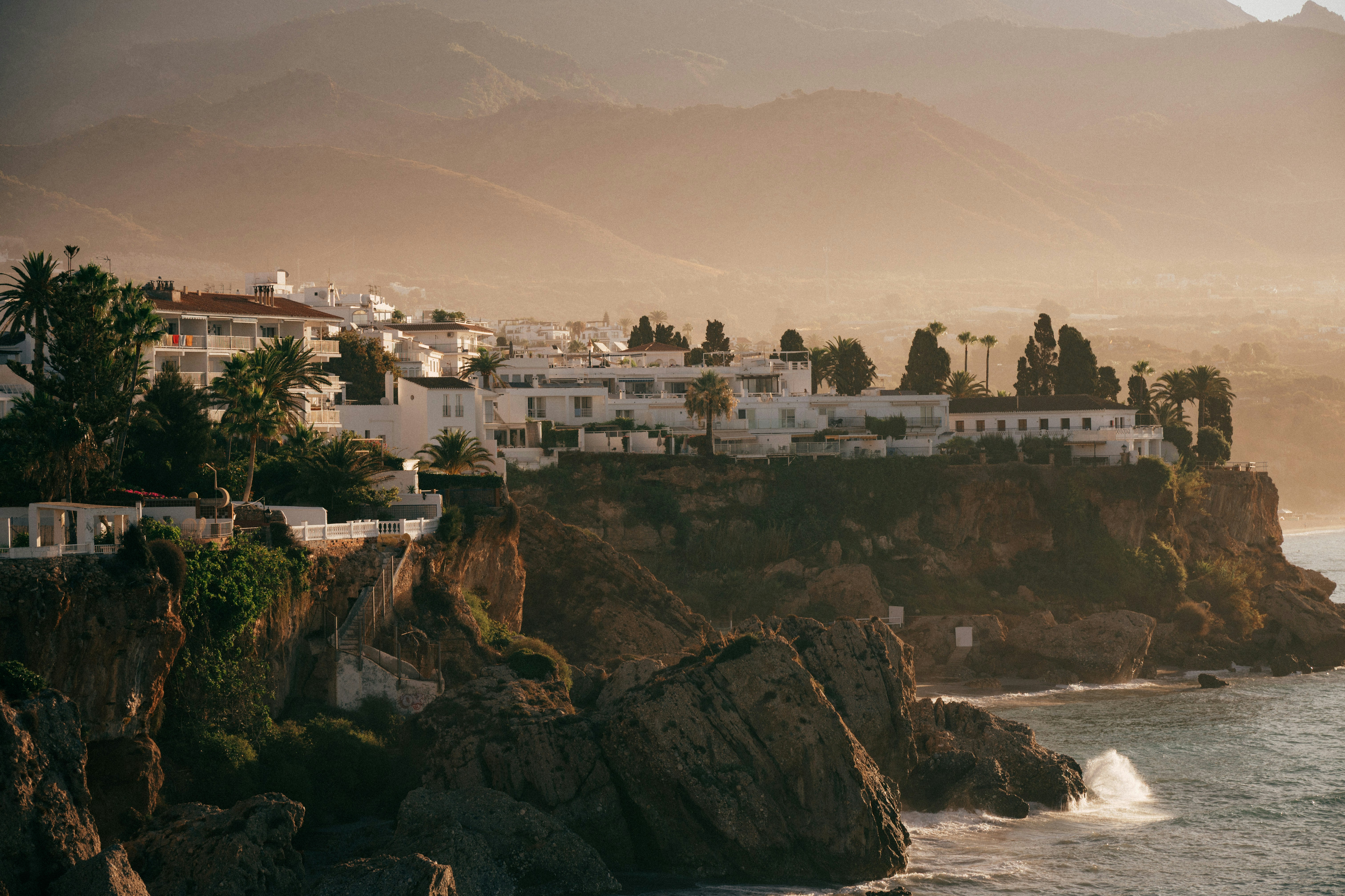 Coastal Cliffside Village at Golden Hour