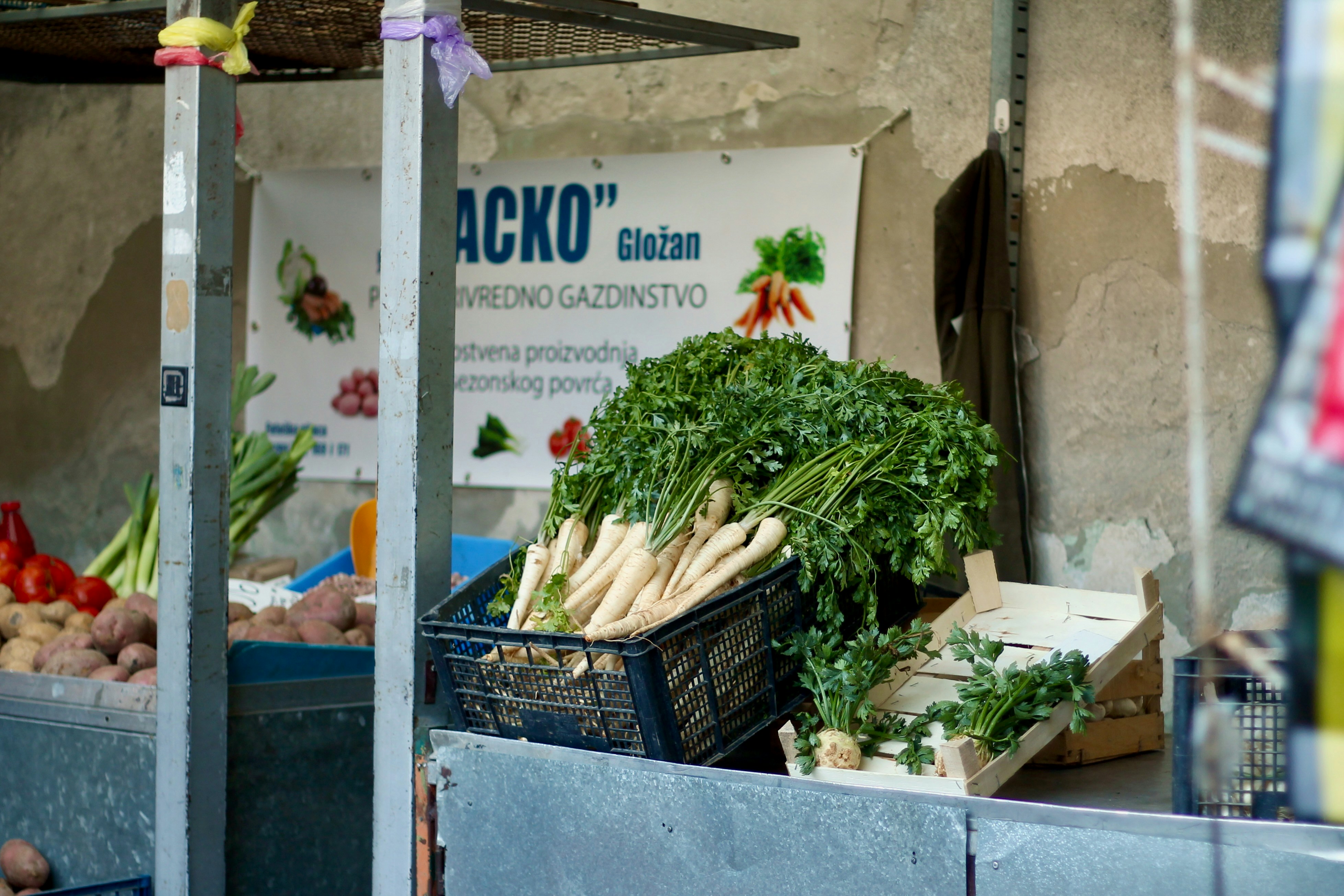 Harvest in Focus: Fresh Greens at a Street Market Stall