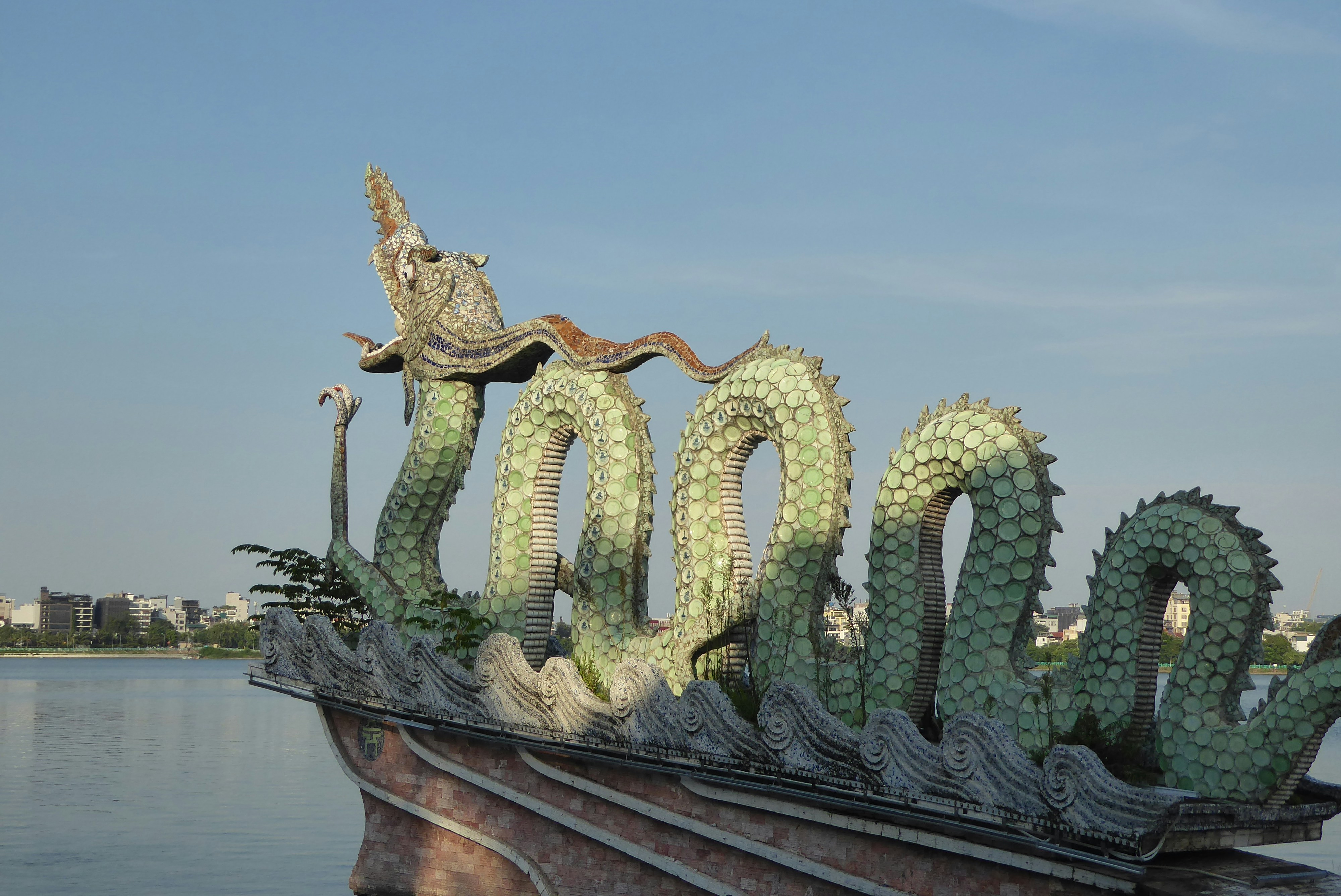 Dragon-Rowed Crest: A Temple Dragon Guarding the River