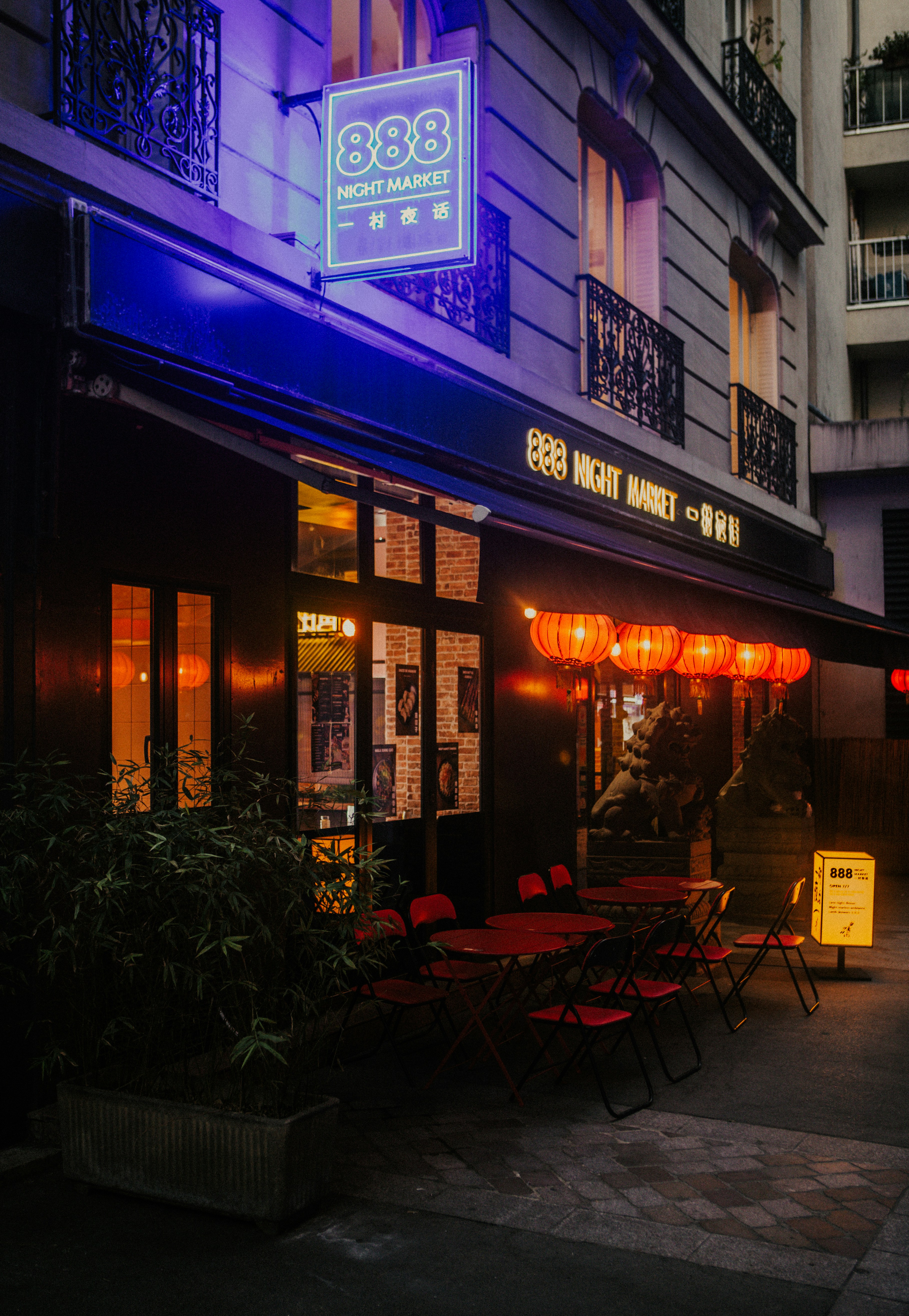 Neon Glow Over a Quiet Night Bistro
