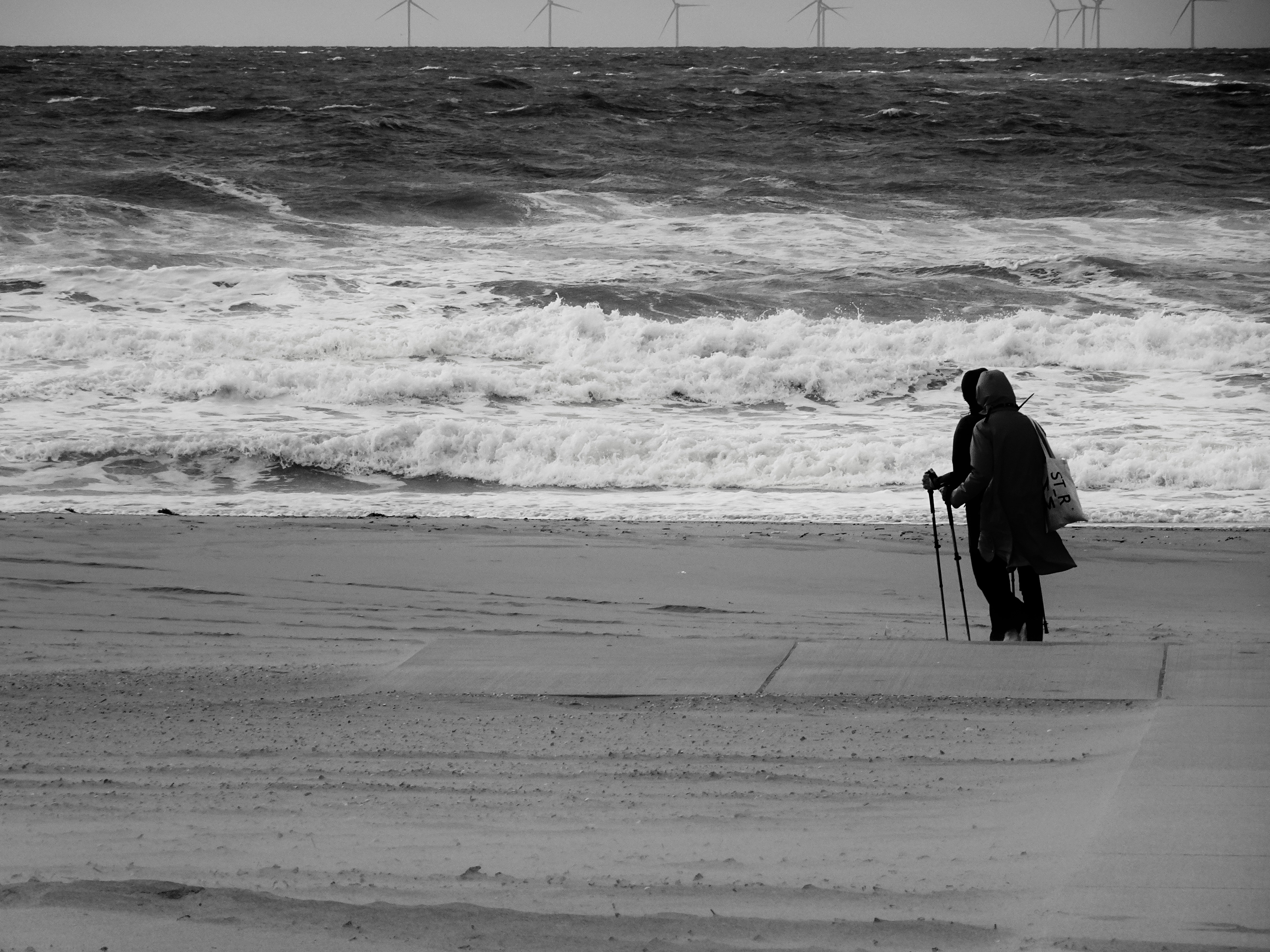 Roving Shadows: A lone photographer on a windswept shore