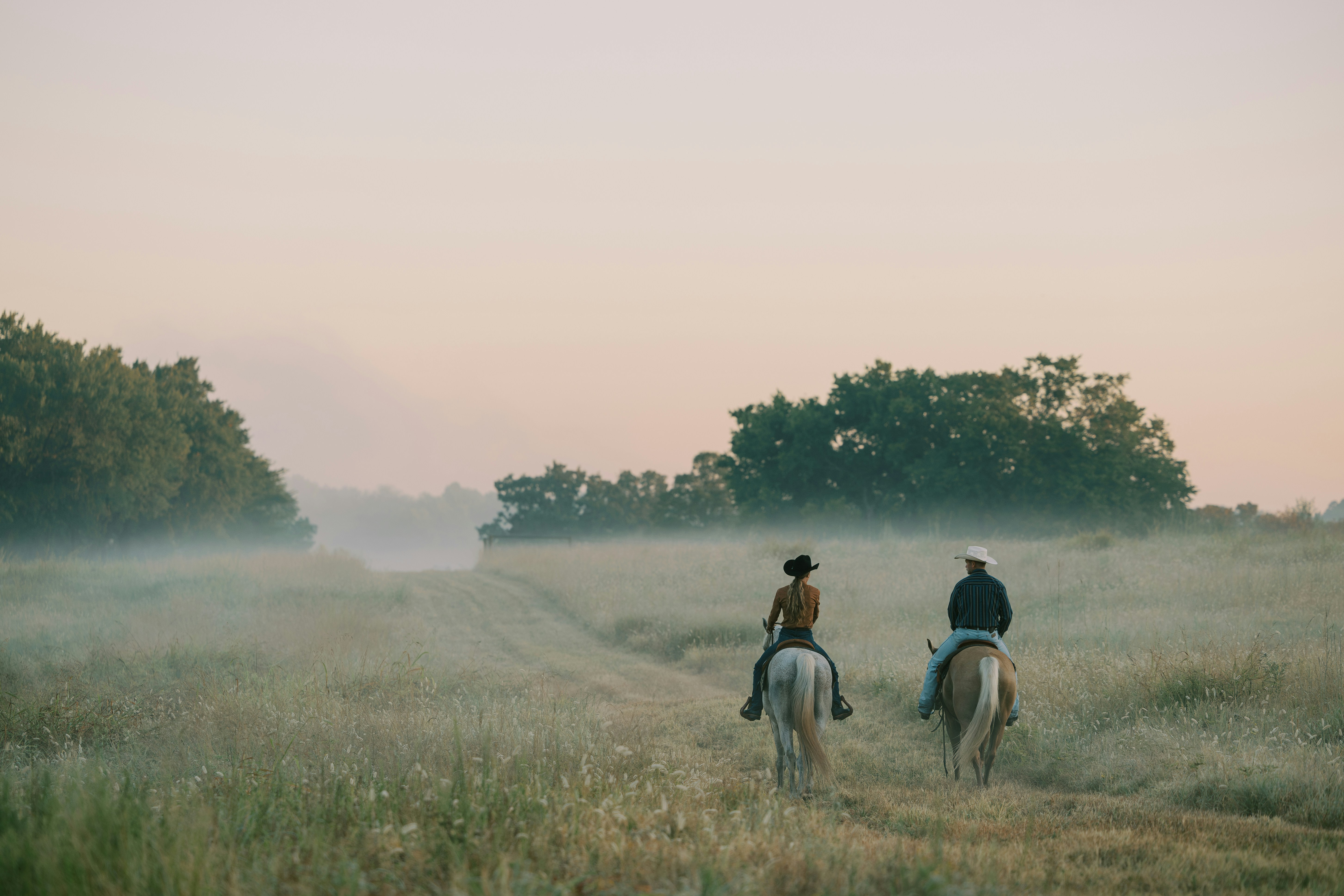 Eager Riders on a Misty Morning Plain