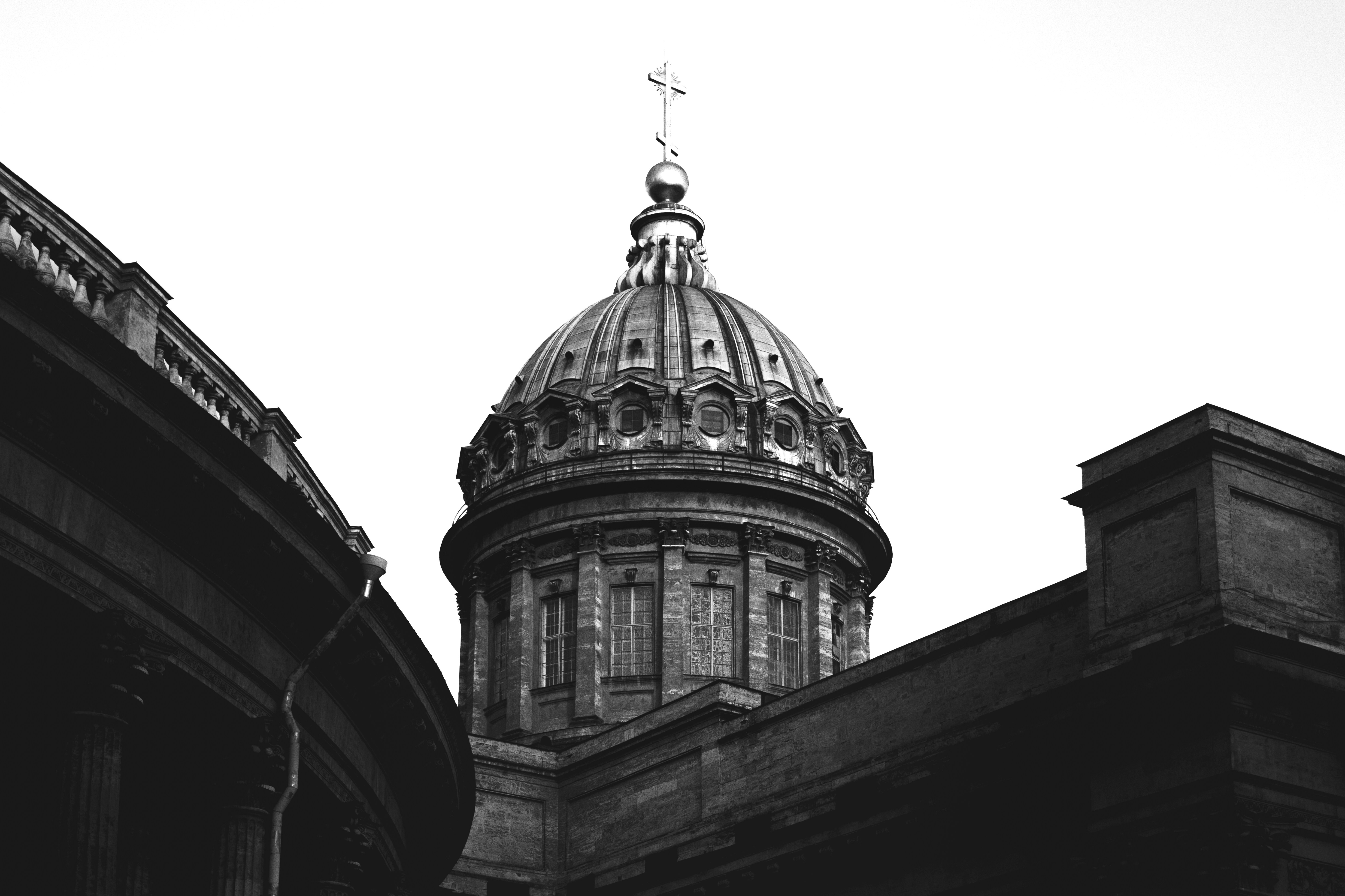 Dome in the Skyline: A Black-and-White Rooftop Focus