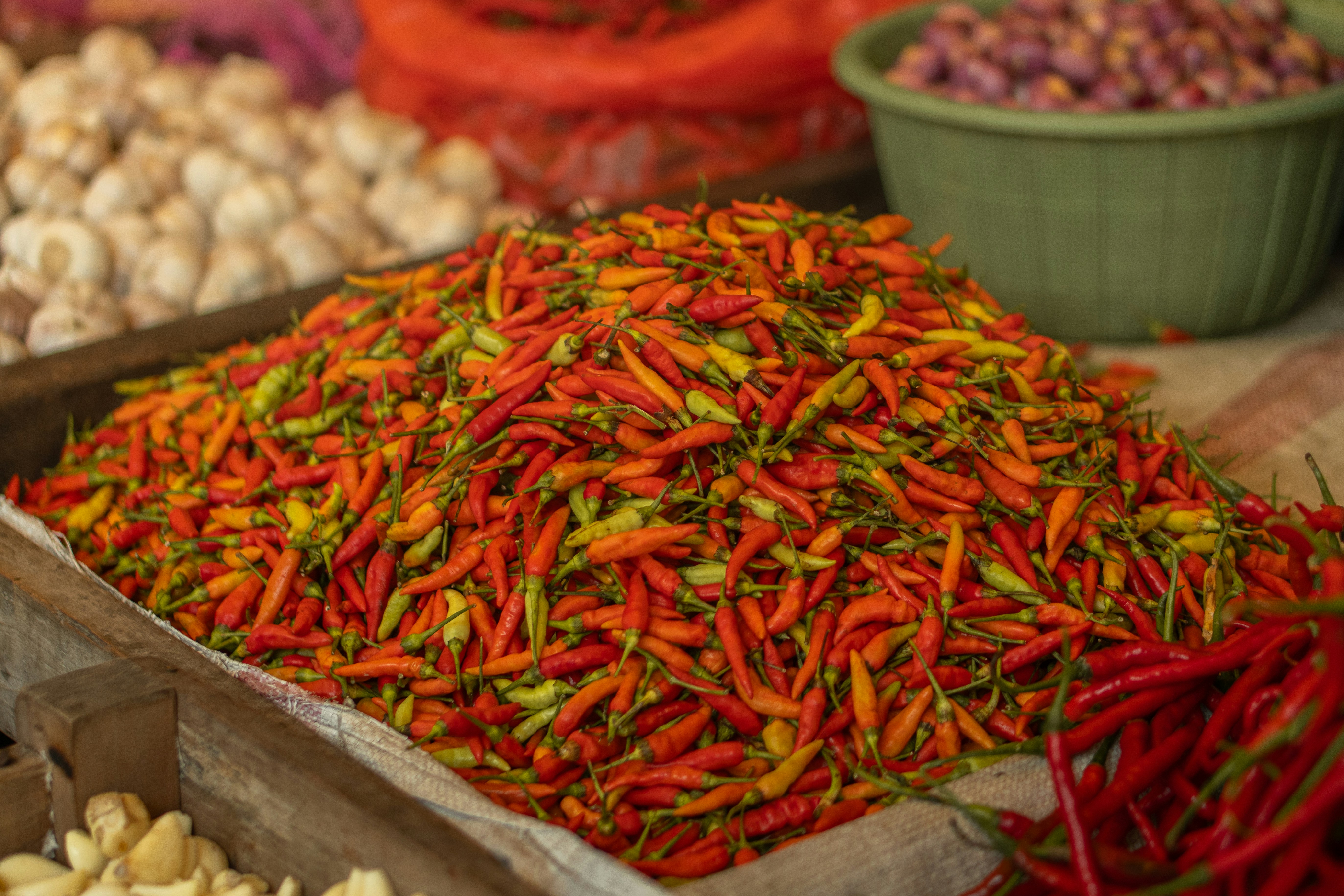 Peak of Scarlet Crunch: A Market Palette of Hot Peppers