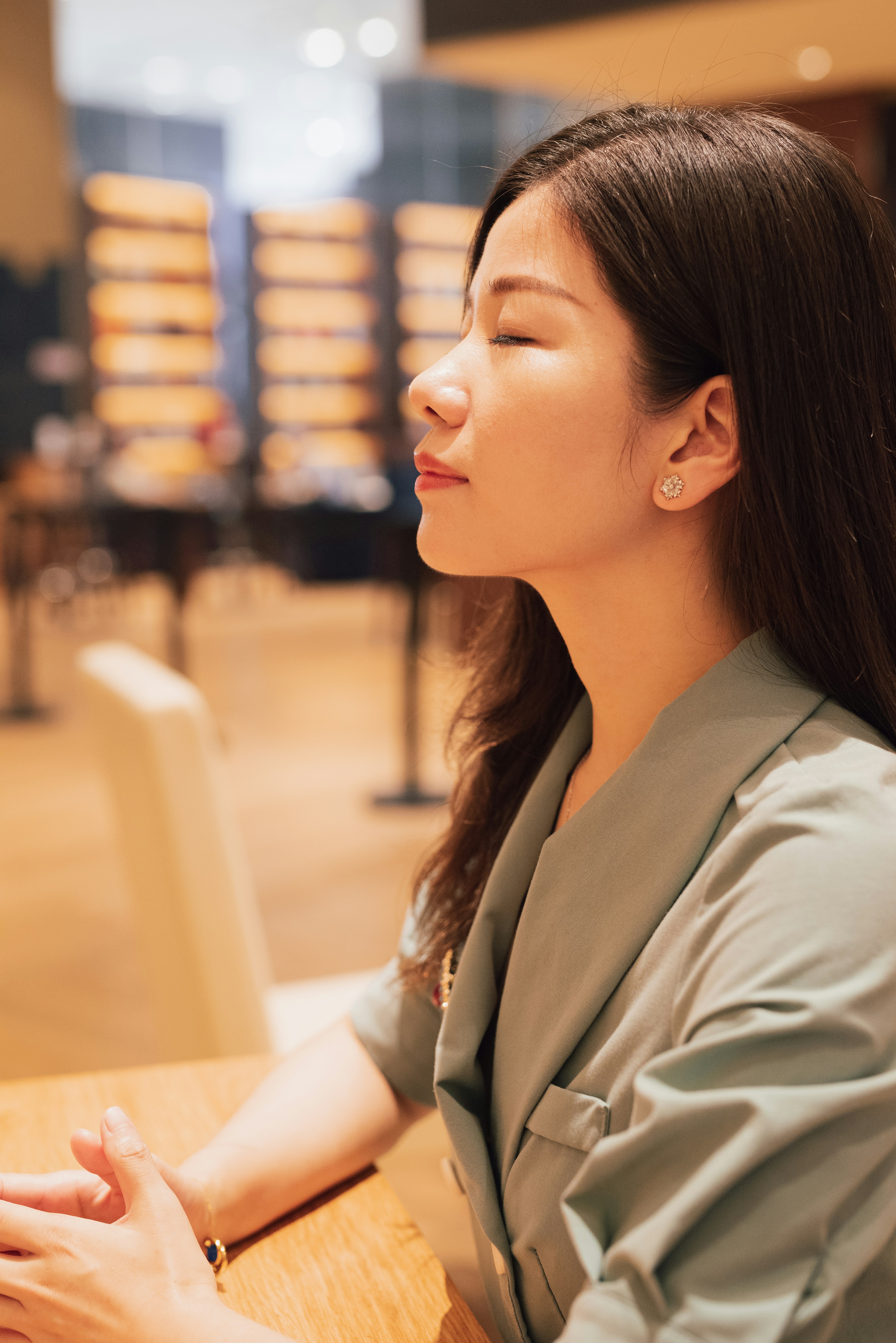 Side-Profile Serenity at a Quiet Café